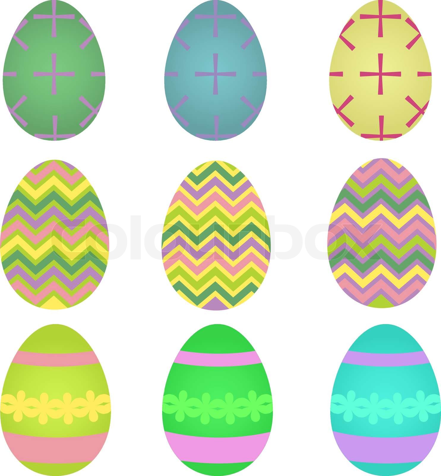 Set of nine easter eggs on the white | Stock vector | Colourbox