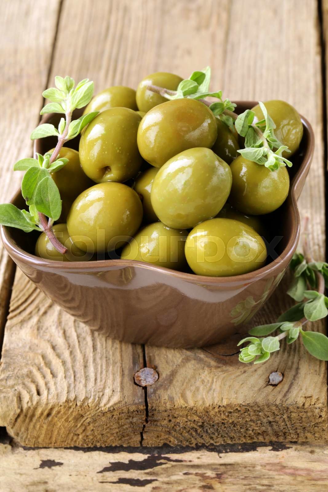 green marinated olives with oregano | Stock image | Colourbox