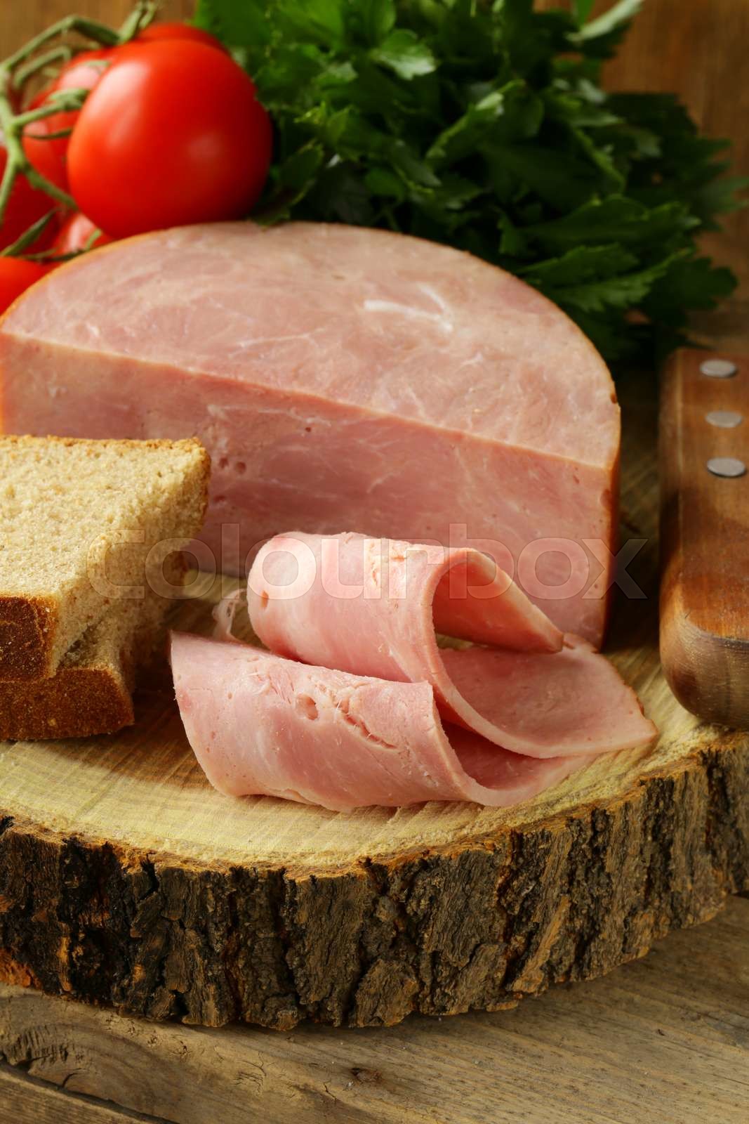 still life picnic - ham, bread | Stock image | Colourbox