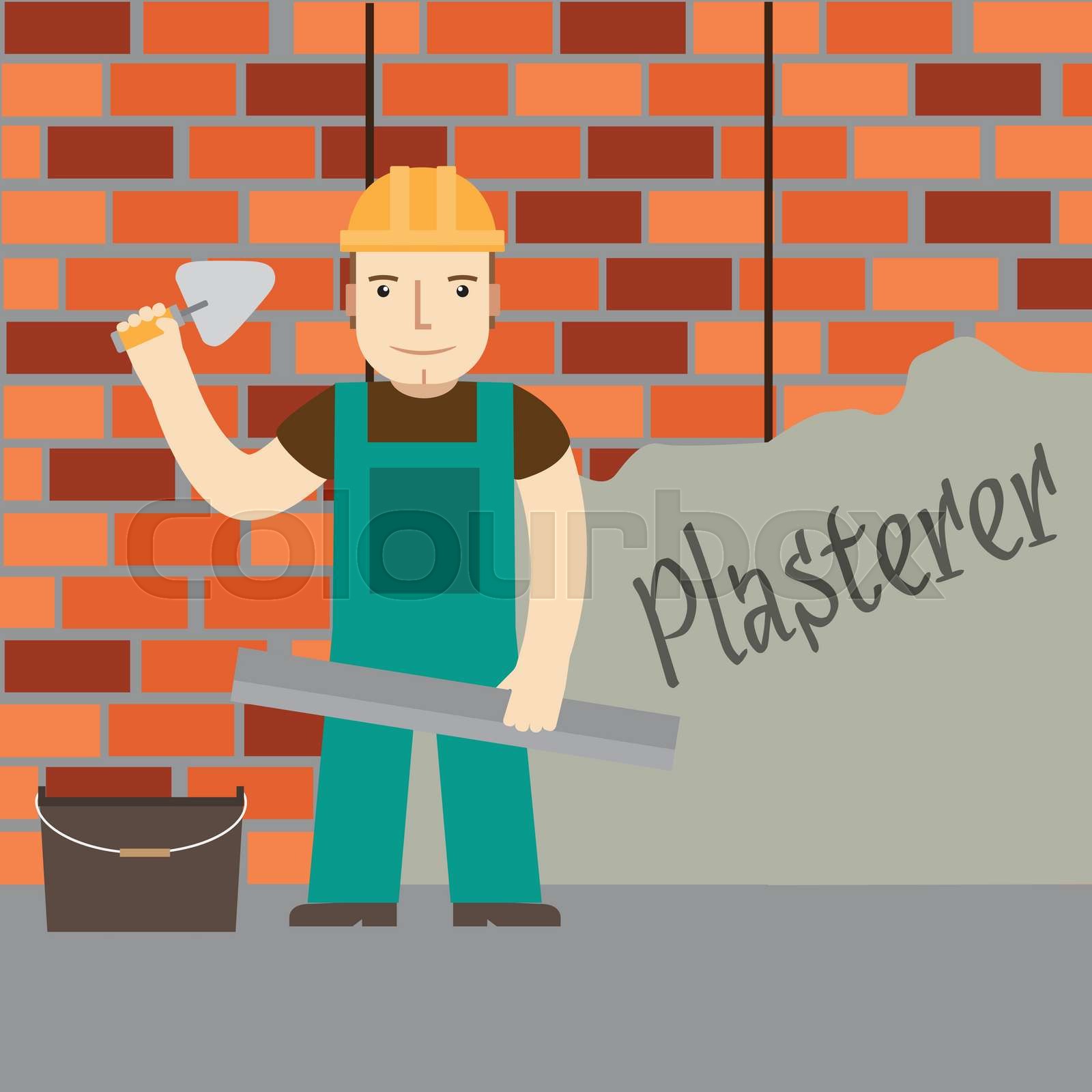 Plasterer at work. Vector. | Stock vector | Colourbox