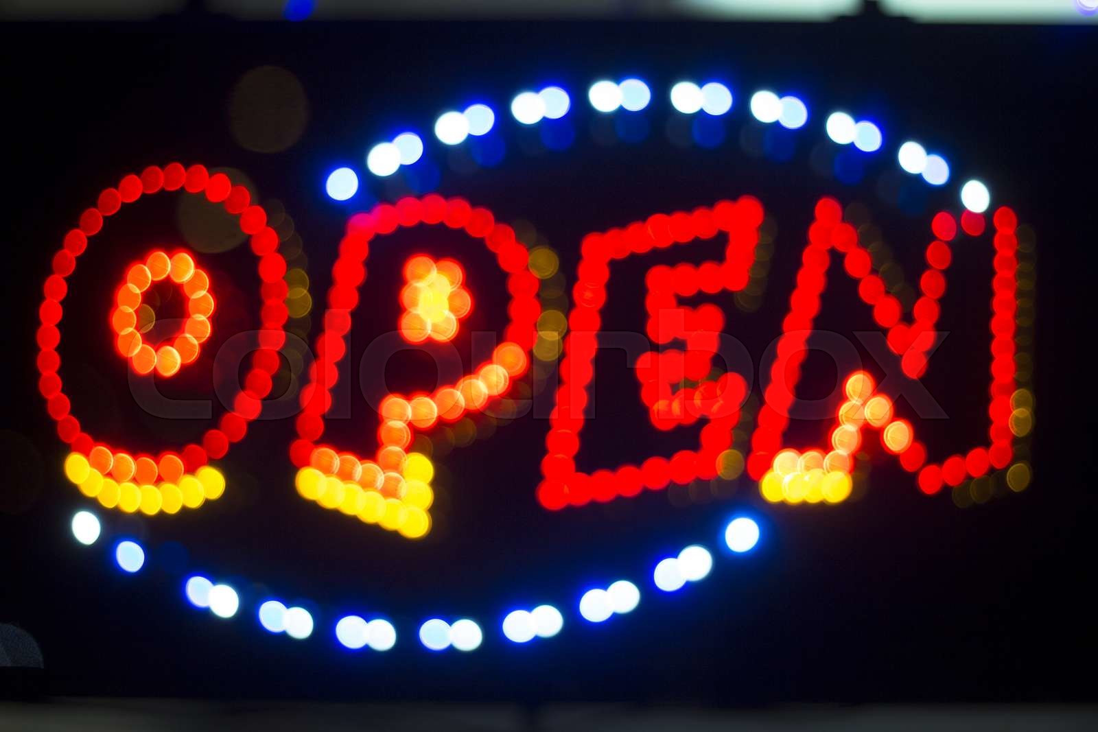 Neon shop open store sign | Stock image | Colourbox