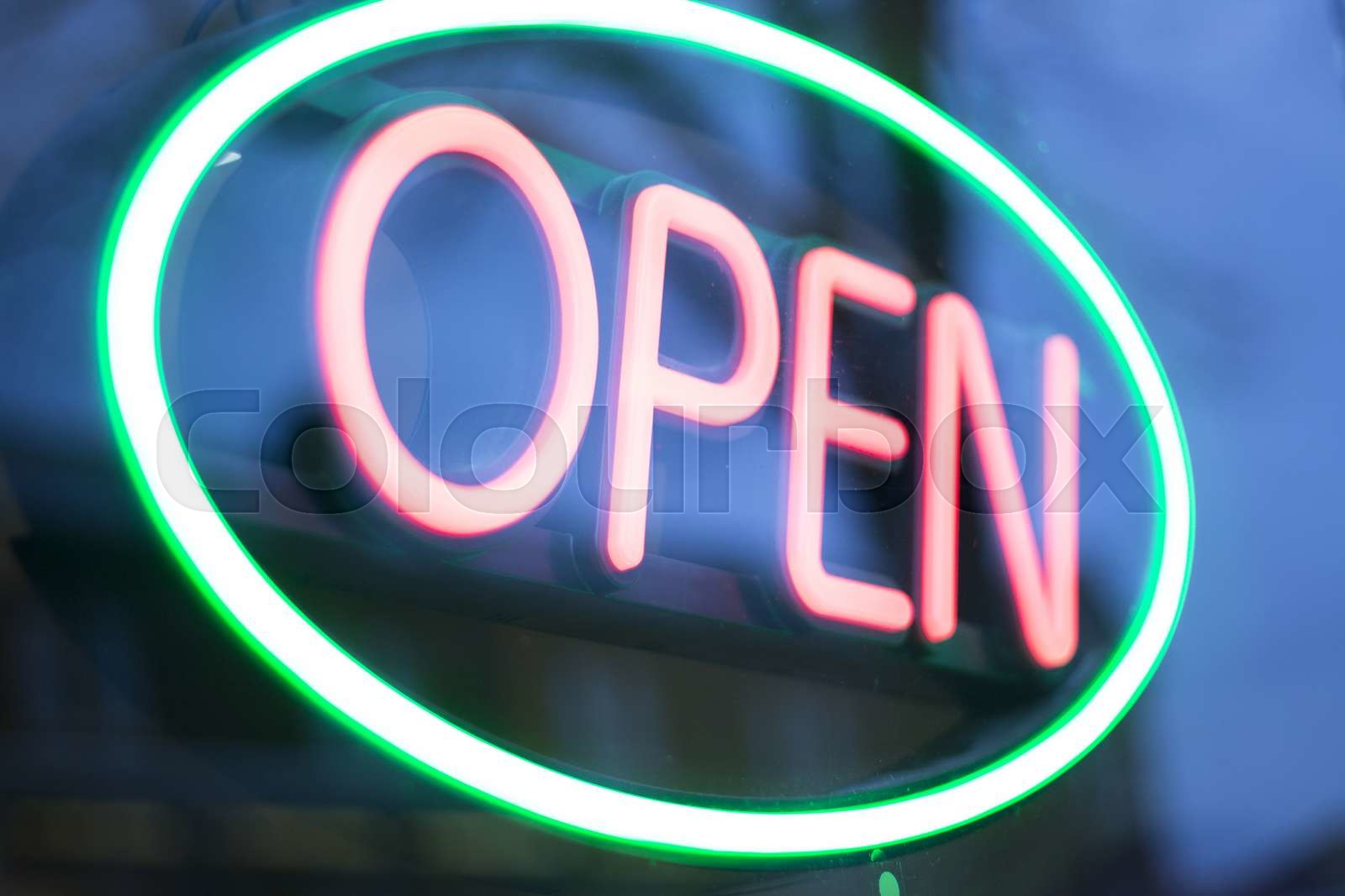 Neon shop open store sign | Stock image | Colourbox