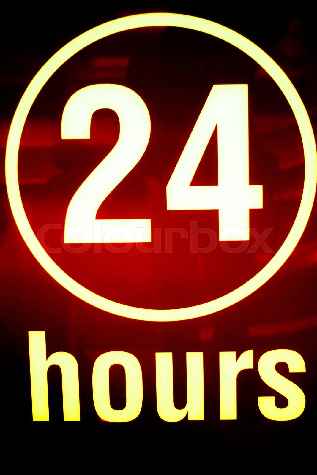 Twenty Four 24 Hours Open Sign Stock Image Colourbox