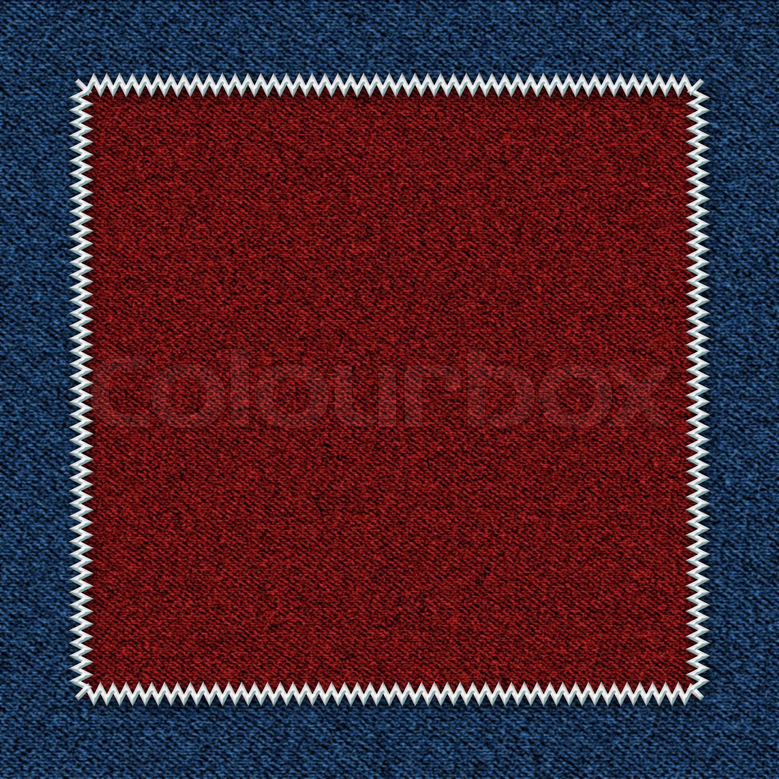 Background from a jeans fabric with a red patch | Stock image | Colourbox
