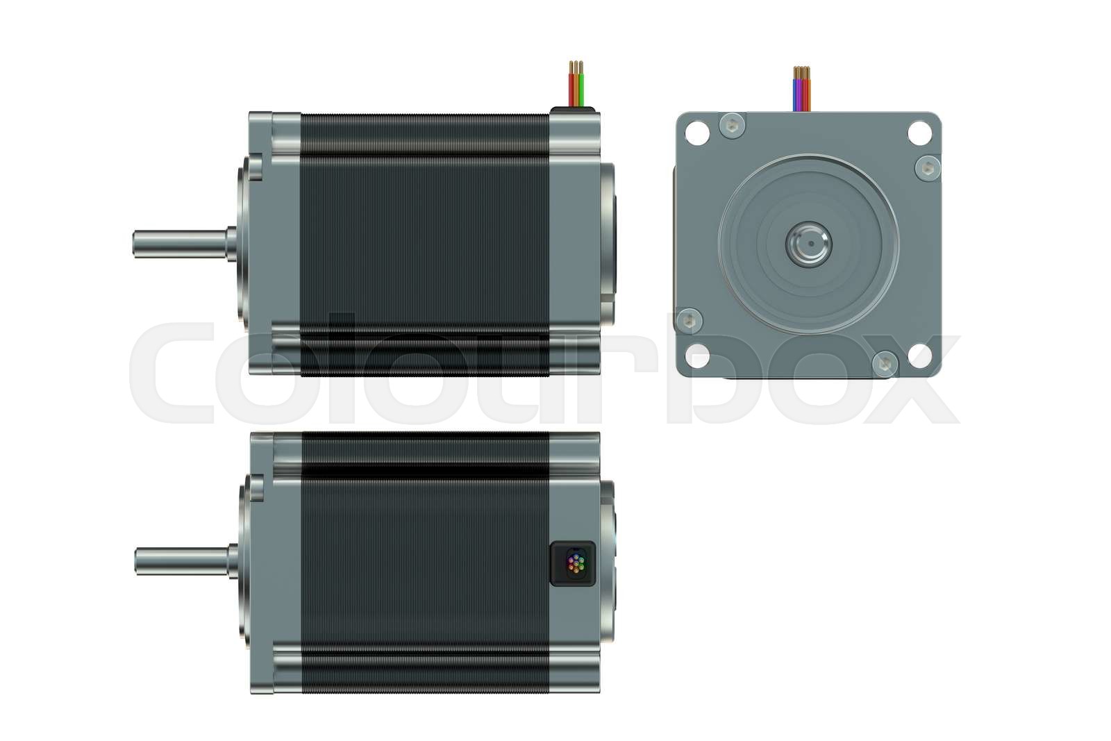 Stepper motor top side and front views | Stock image | Colourbox