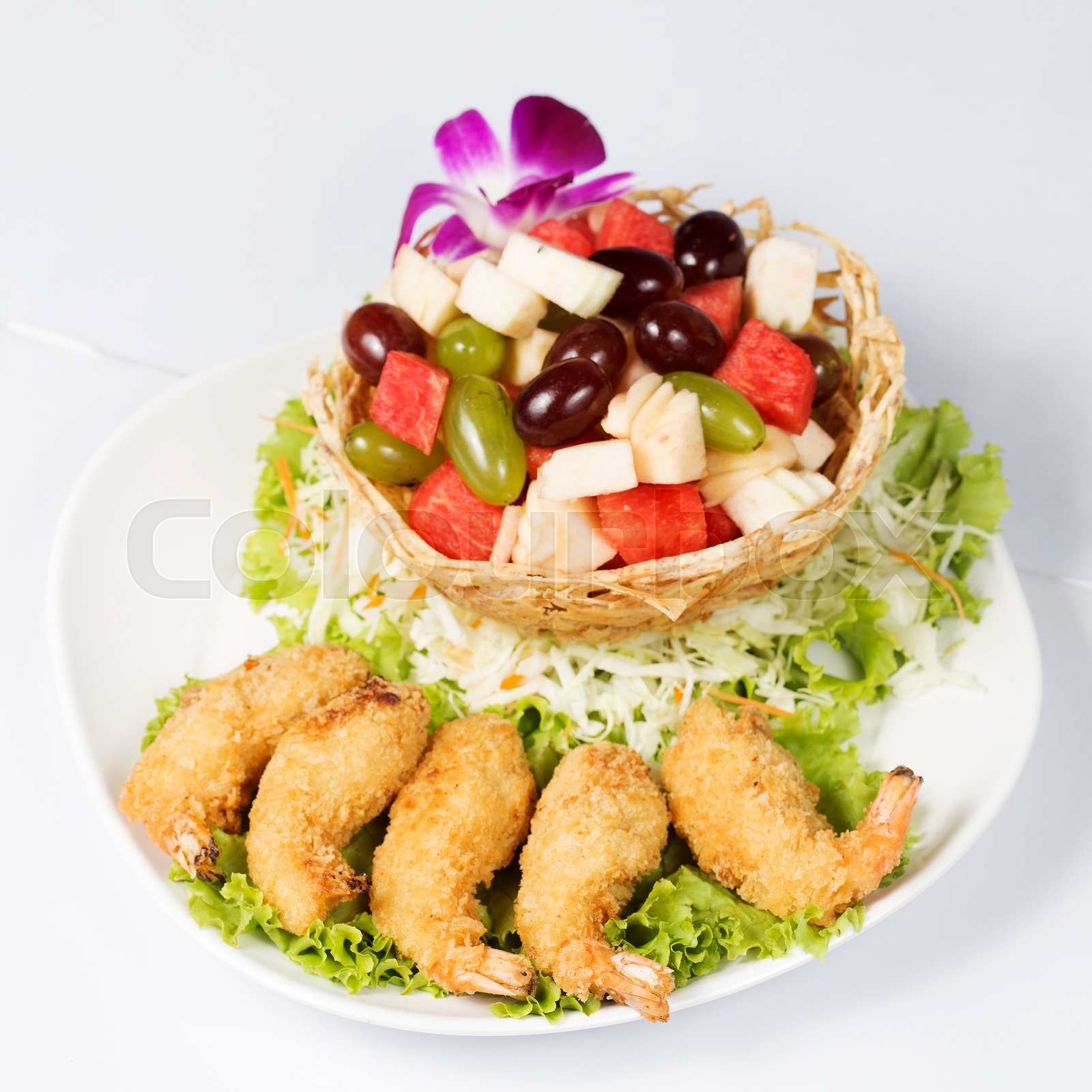 Deep fried Shrimp fruit salad | Stock image | Colourbox