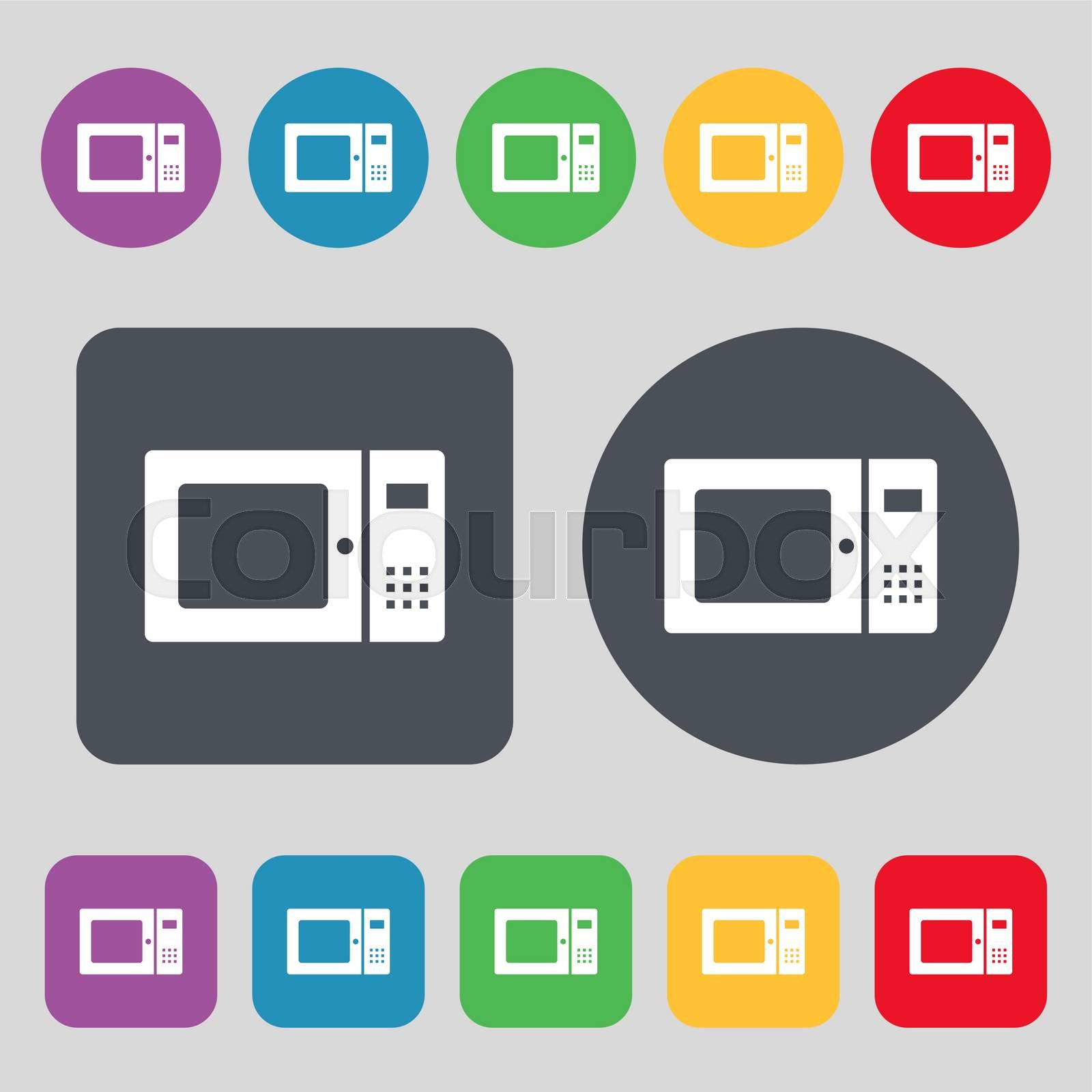 microwave icon sign. A set of 12 colored buttons. Flat design. Vector ...
