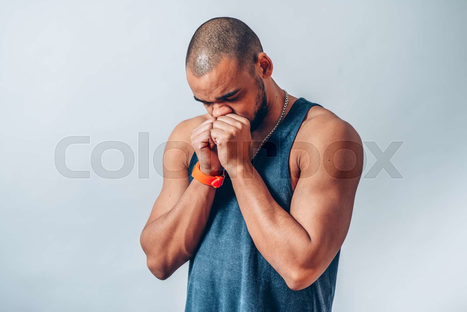 Black man praying to god | Stock image | Colourbox