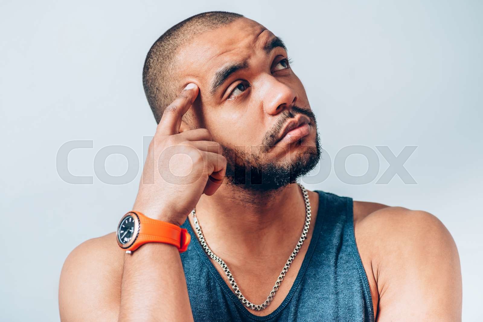 black man remembers something | Stock image | Colourbox