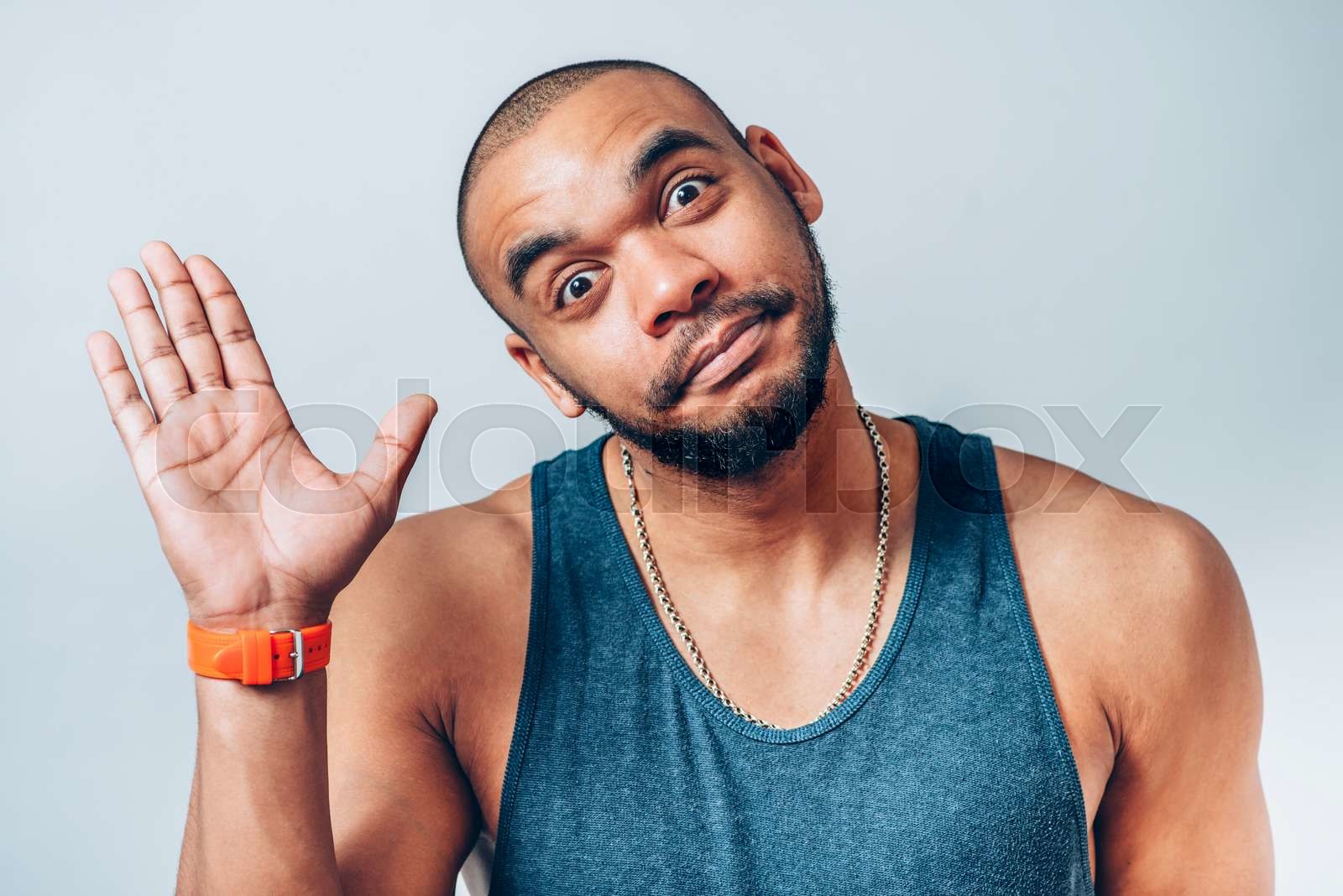 black man shows five | Stock image | Colourbox