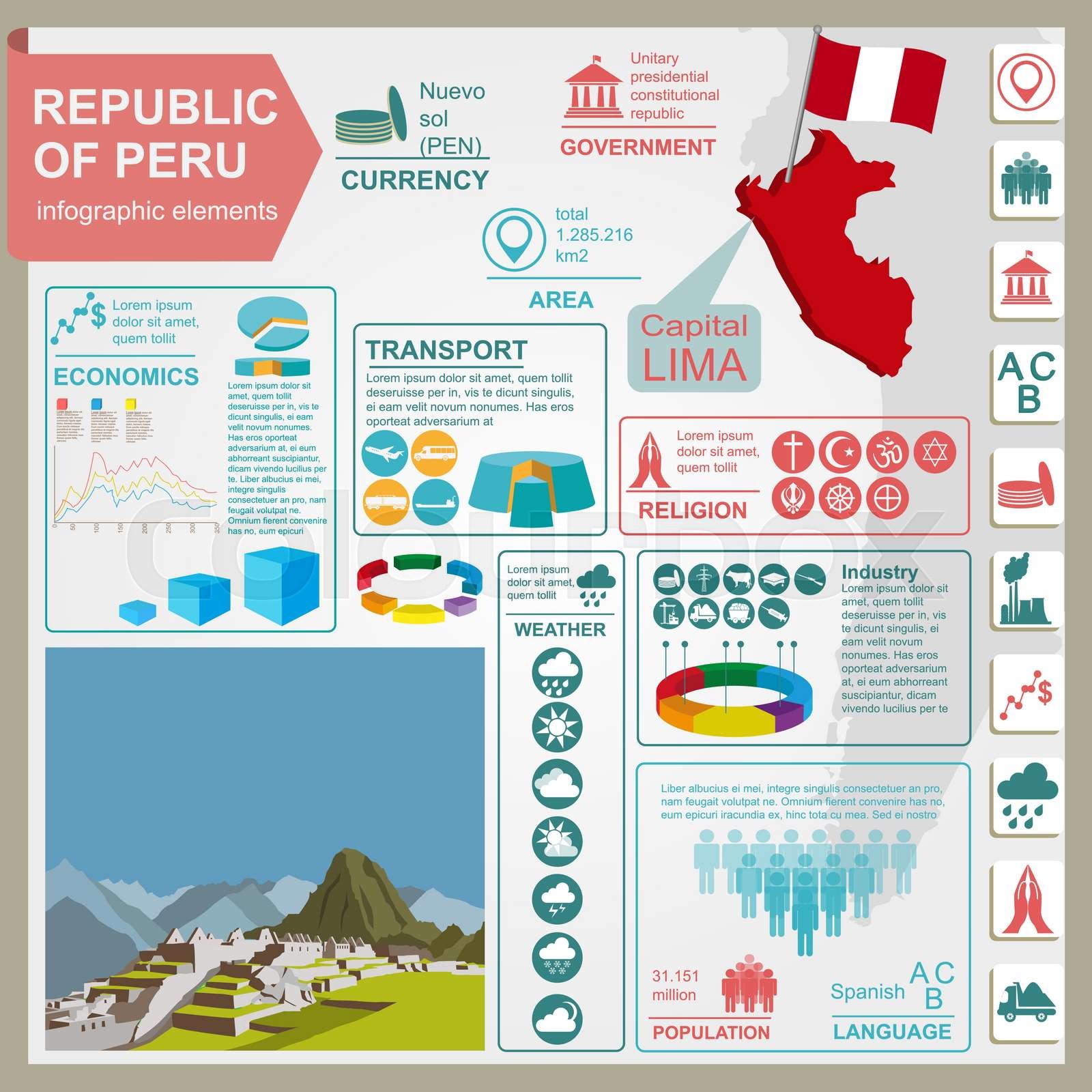 Peru infographics, statistical data, sights | Stock vector | Colourbox
