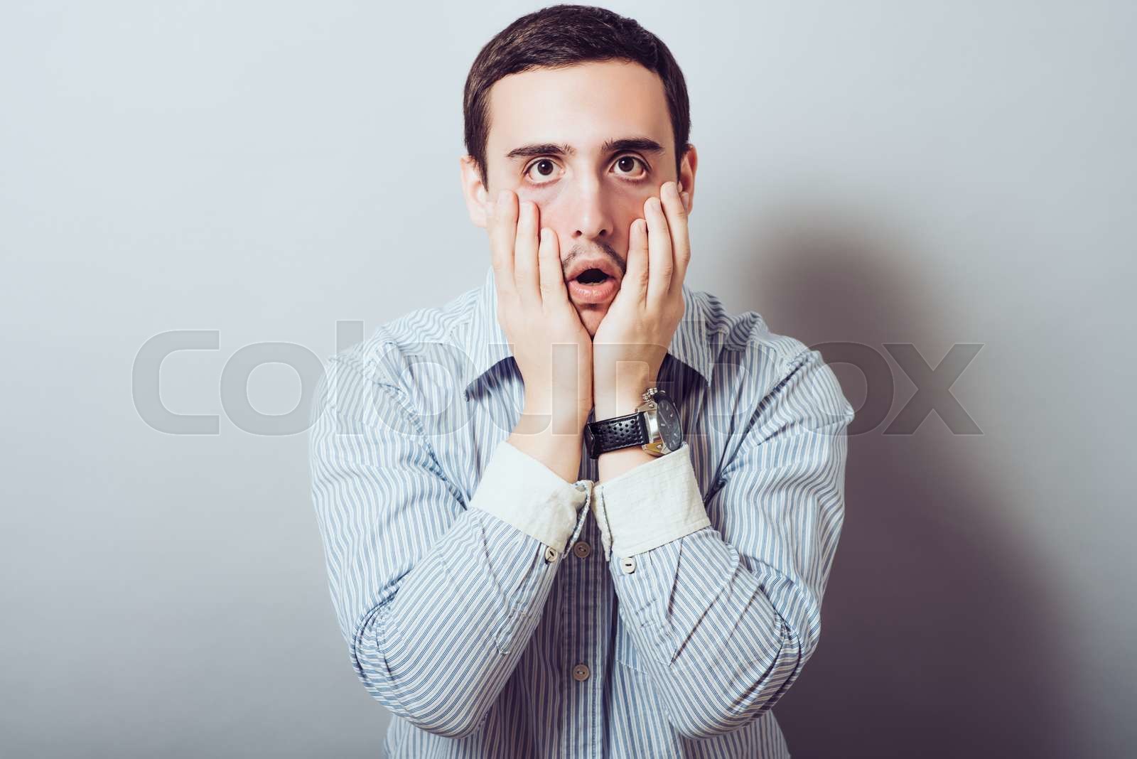 Closeup portrait, headshot young tired, fatigued business man hand ...