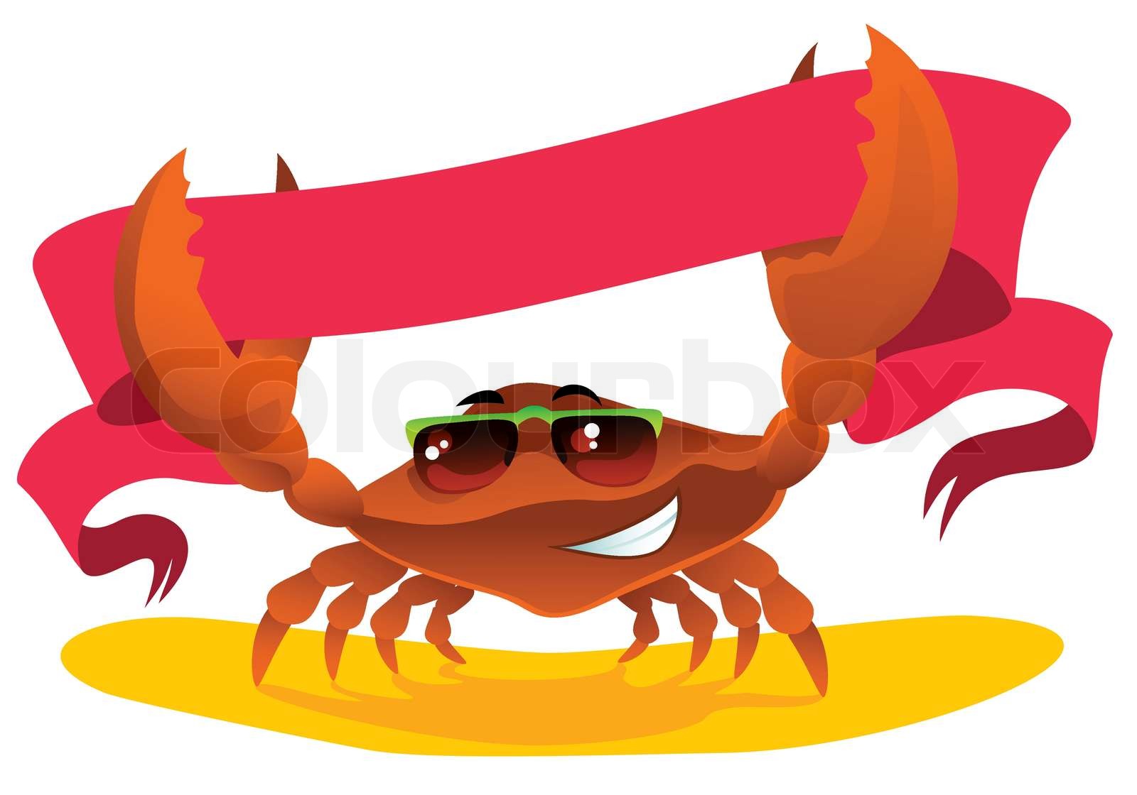 "cartoon cute crab holds ribbon" | Stock vector | Colourbox