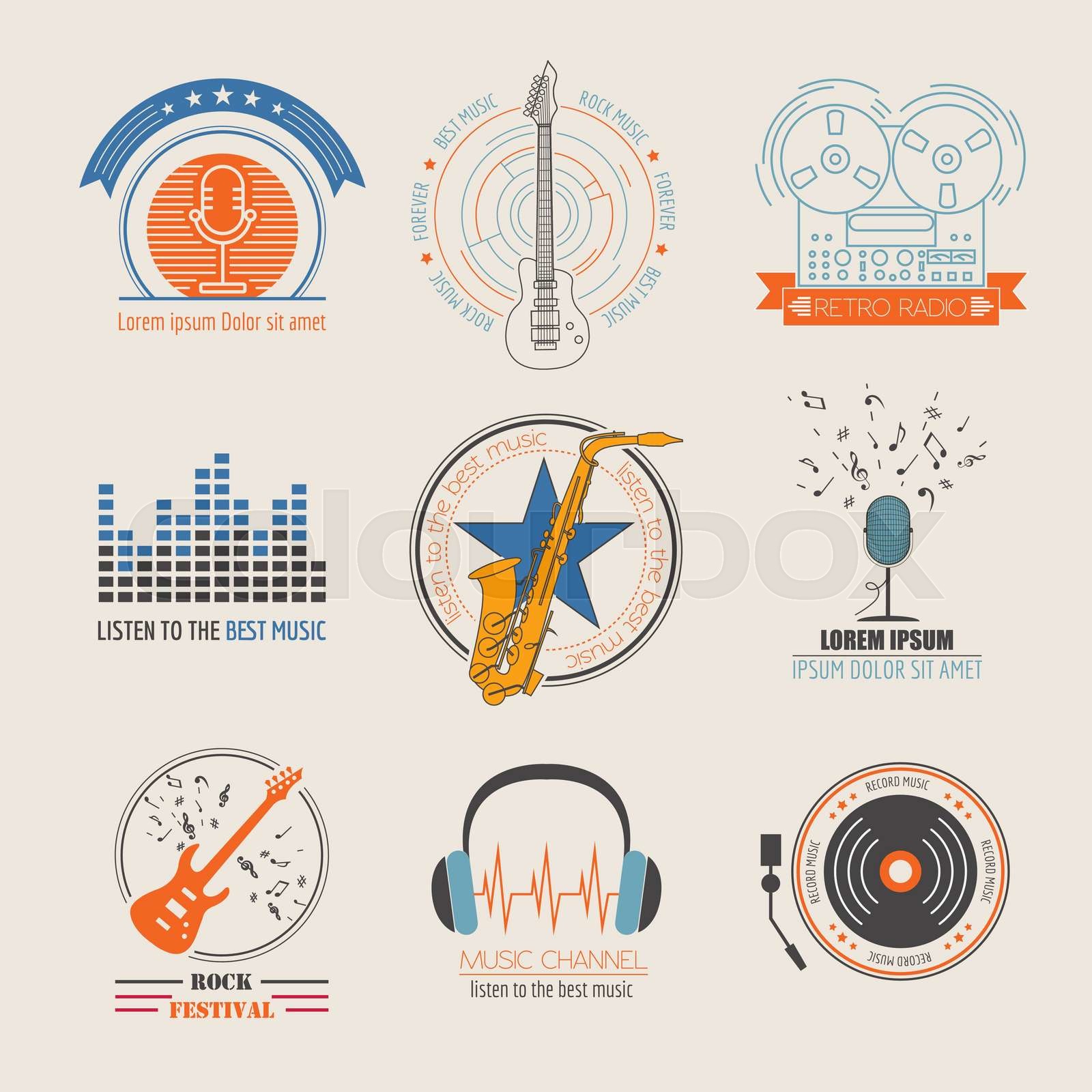 Musical instruments logos and badges. Graphic template | Stock vector ...