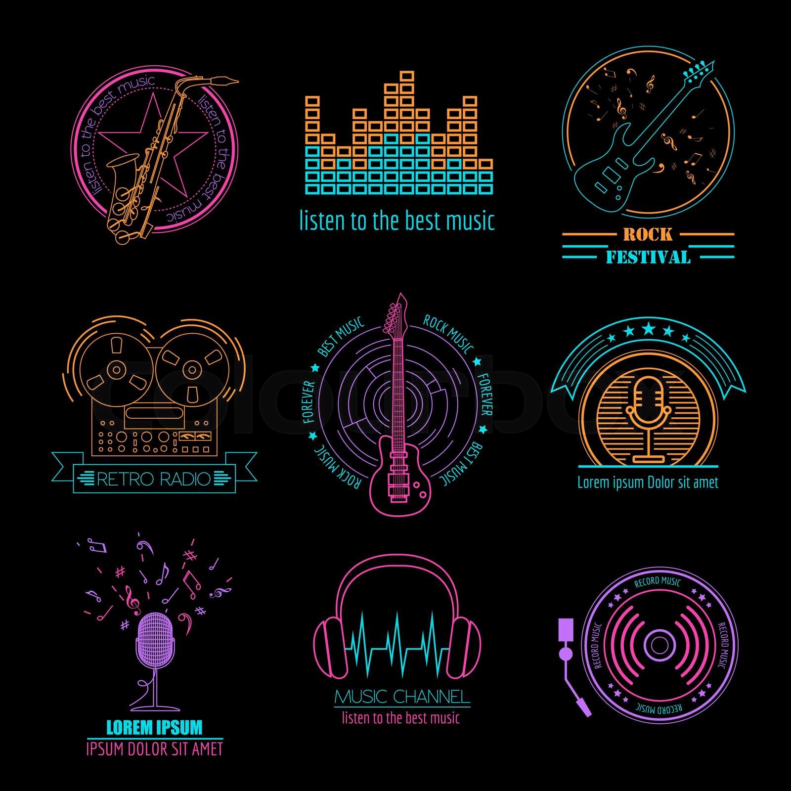 Musical instruments logos and badges. Graphic template | Stock vector ...