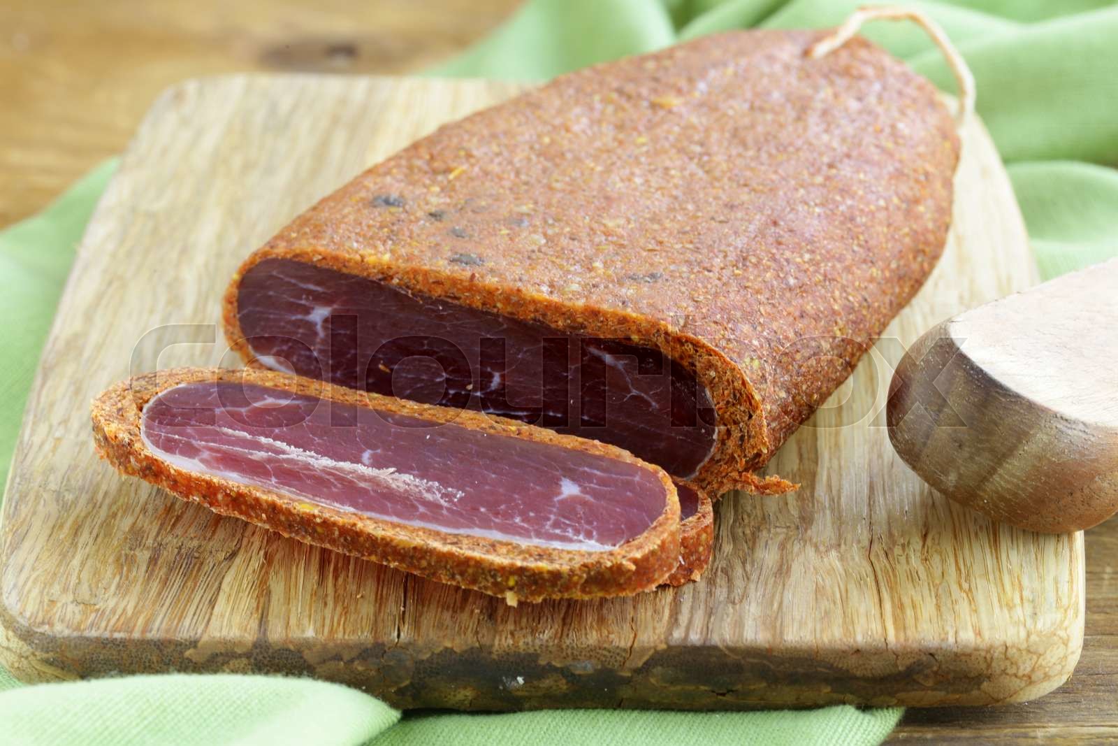 cured meat - basturma in hot pepper | Stock image | Colourbox