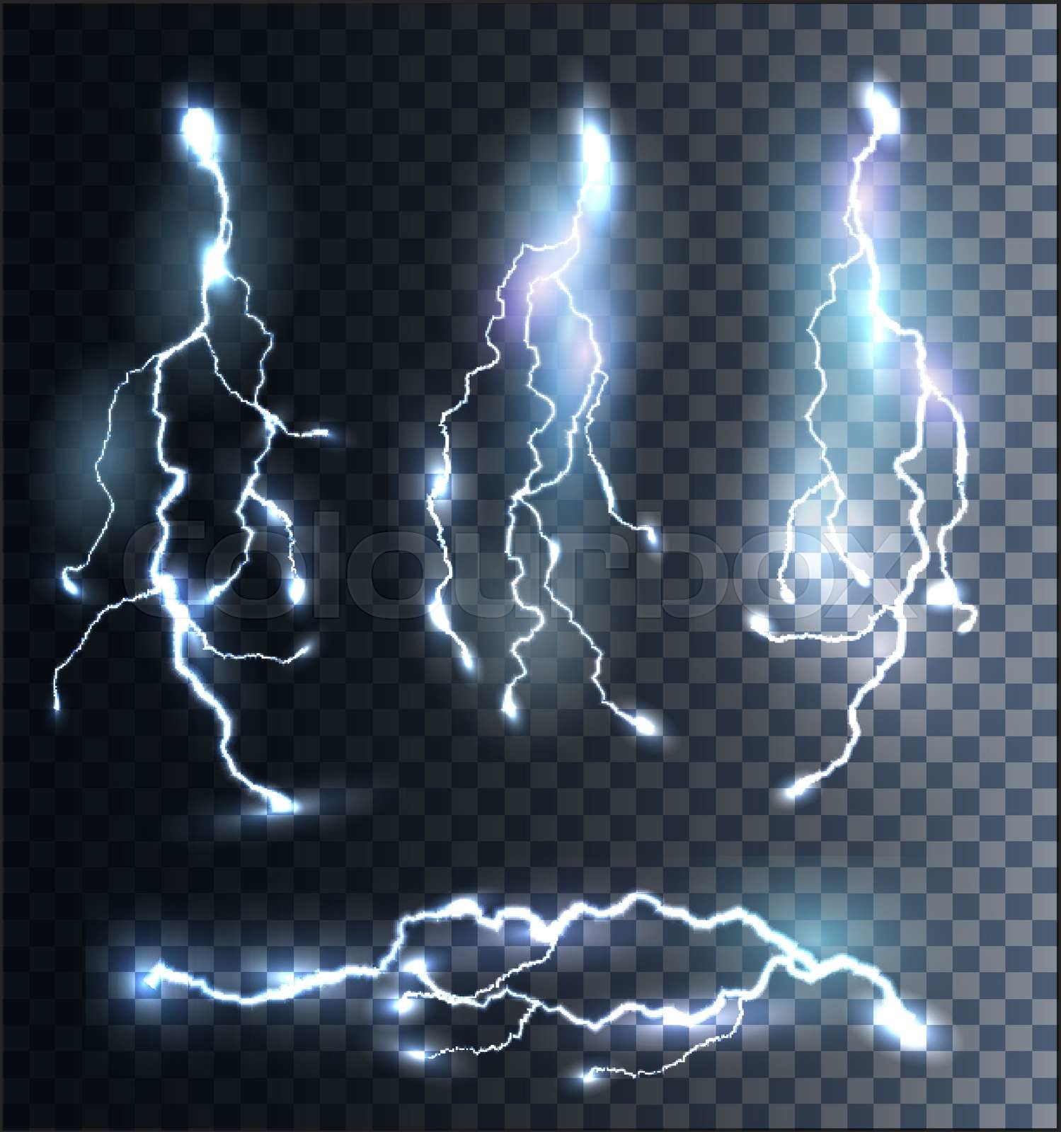 Set of transparent electric lightning bolts. Vector. | Stock vector ...