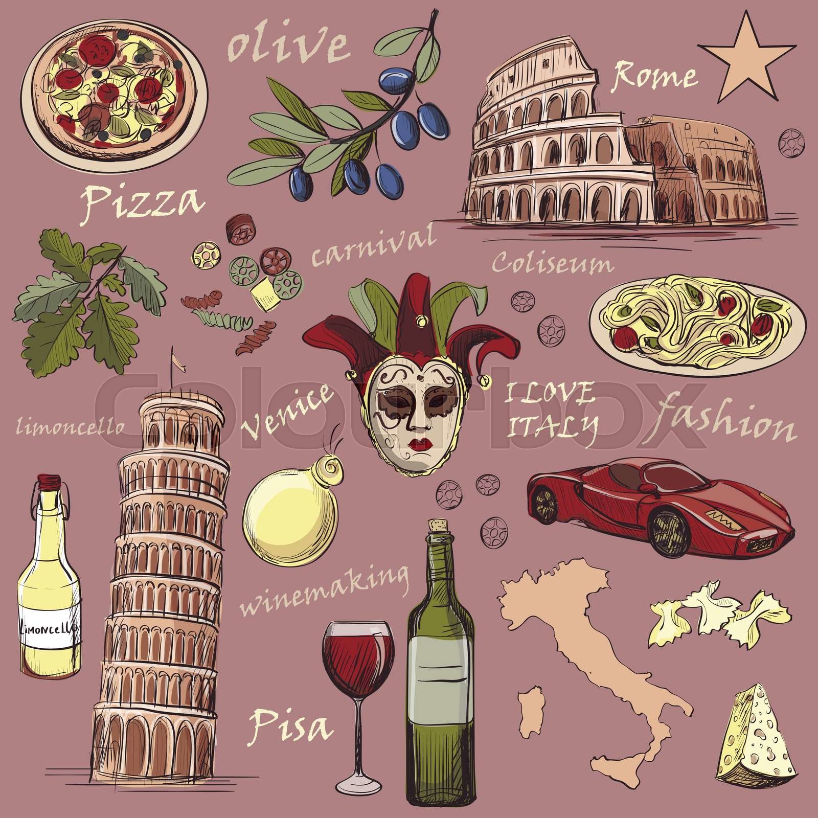 Set of Italy icons hand drawn | Stock vector | Colourbox