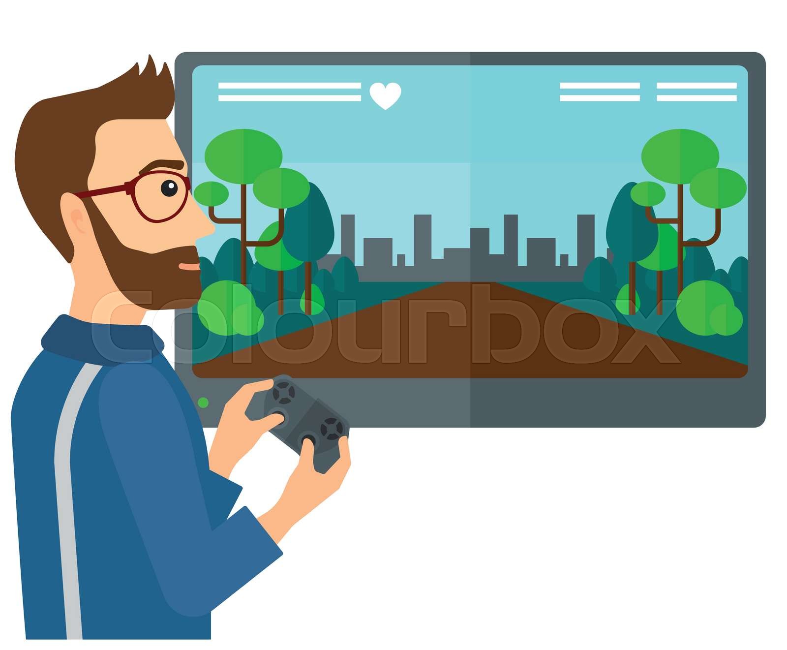 Man playing video game. | Stock vector | Colourbox