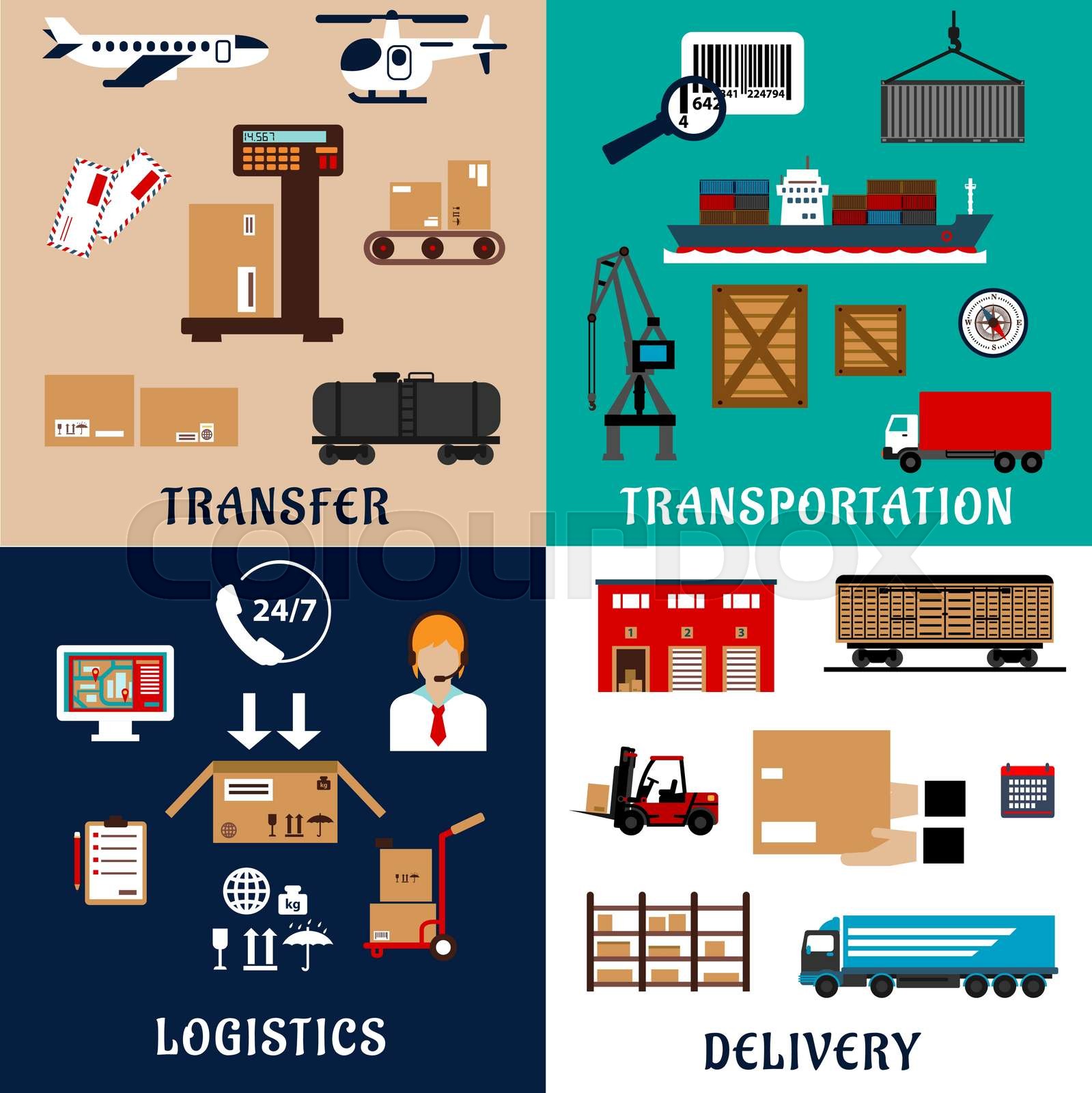 Freight transportation and logistics flat icons | Stock vector | Colourbox