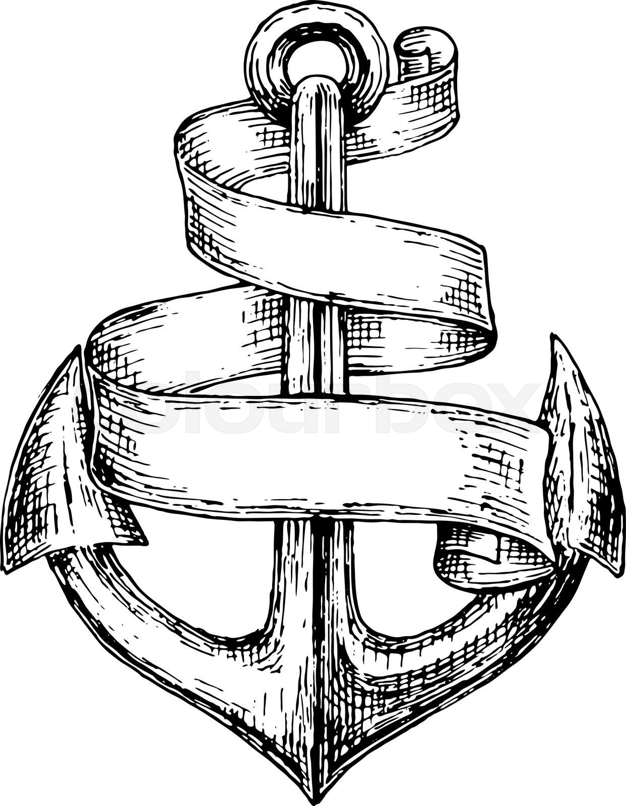 Sketch of old heraldic anchor with paper scroll | Stock vector | Colourbox