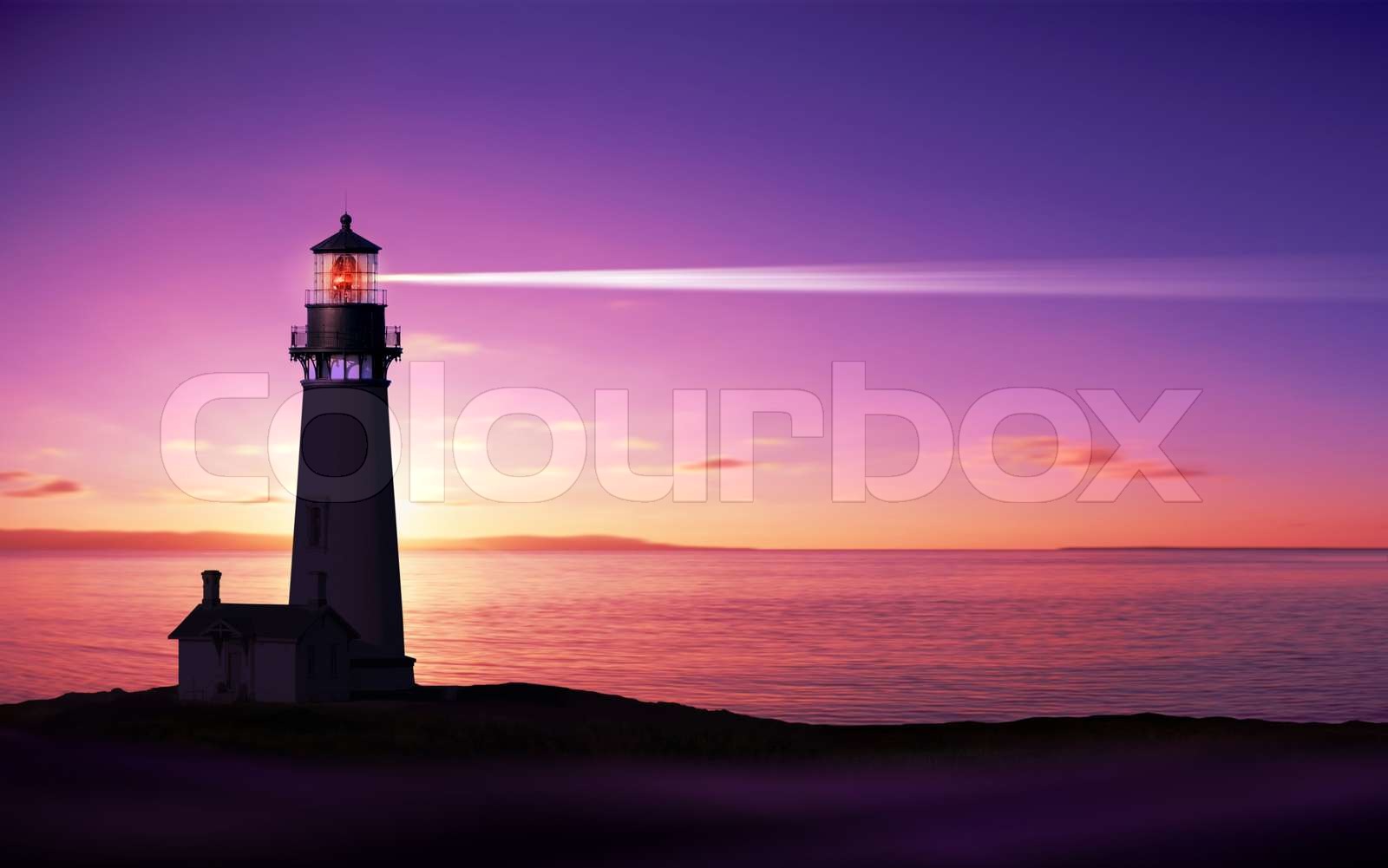 Lighthouse searchlight beam through marine air at night | Stock image ...