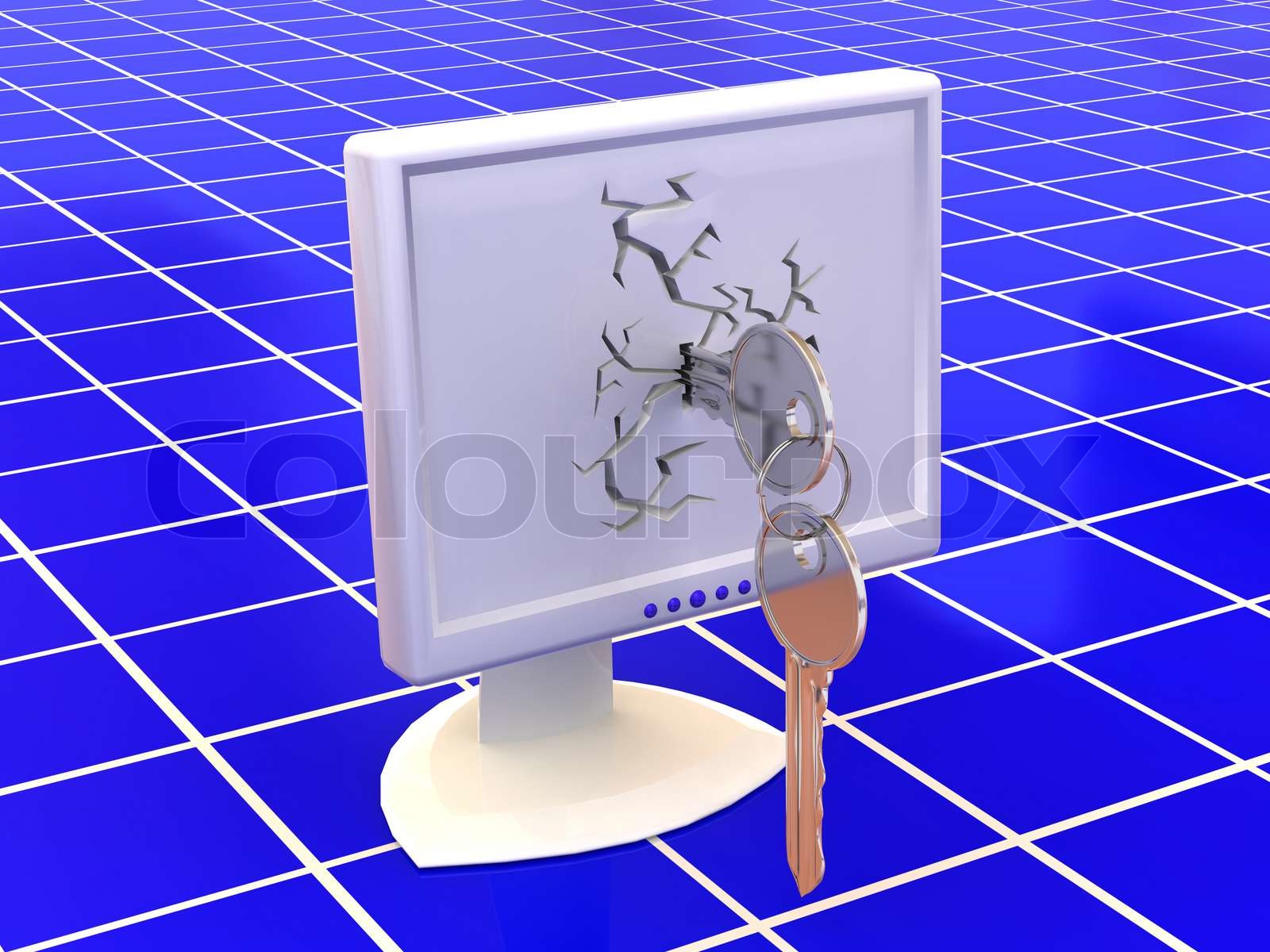 Monitors with keys. 3d | Stock image | Colourbox