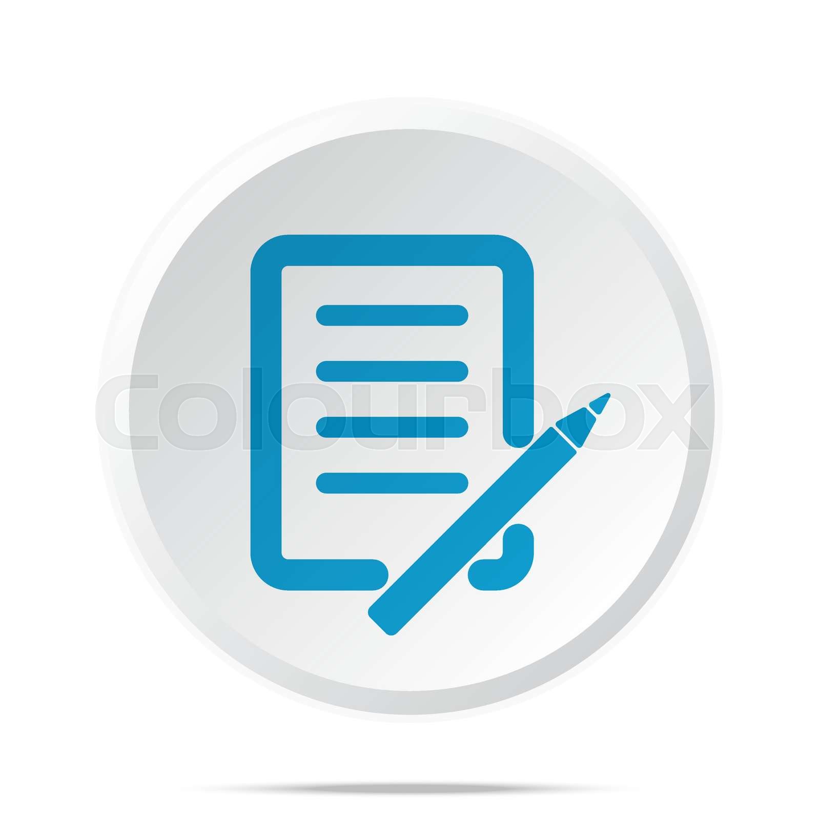 Flat blue Pen And Paper icon on circle web button on white | Stock ...
