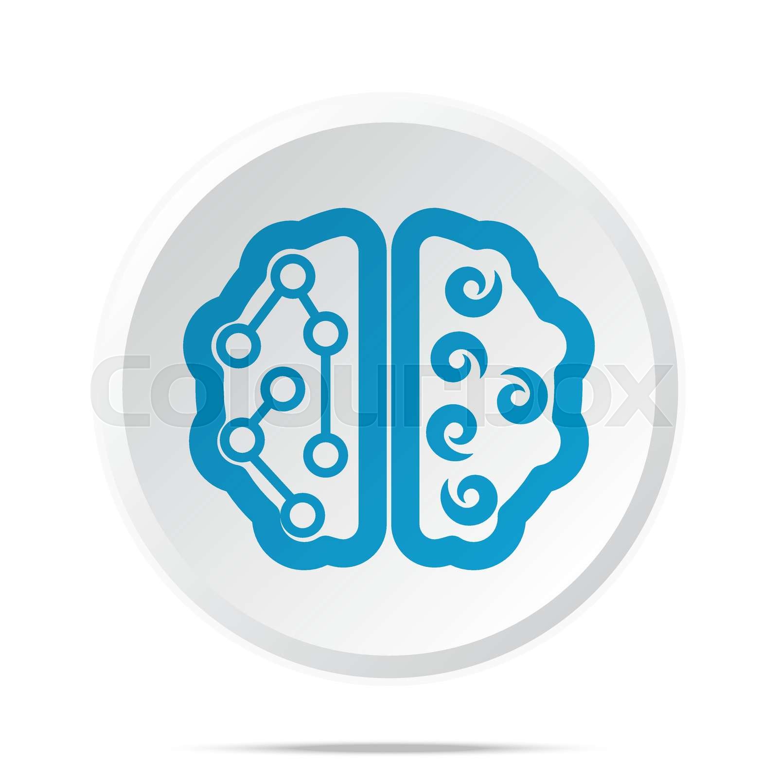 Flat blue Brain icon on circle web button on white | Stock vector ...