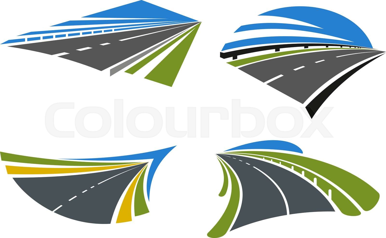 Highways and roads icons with landscape | Stock vector | Colourbox