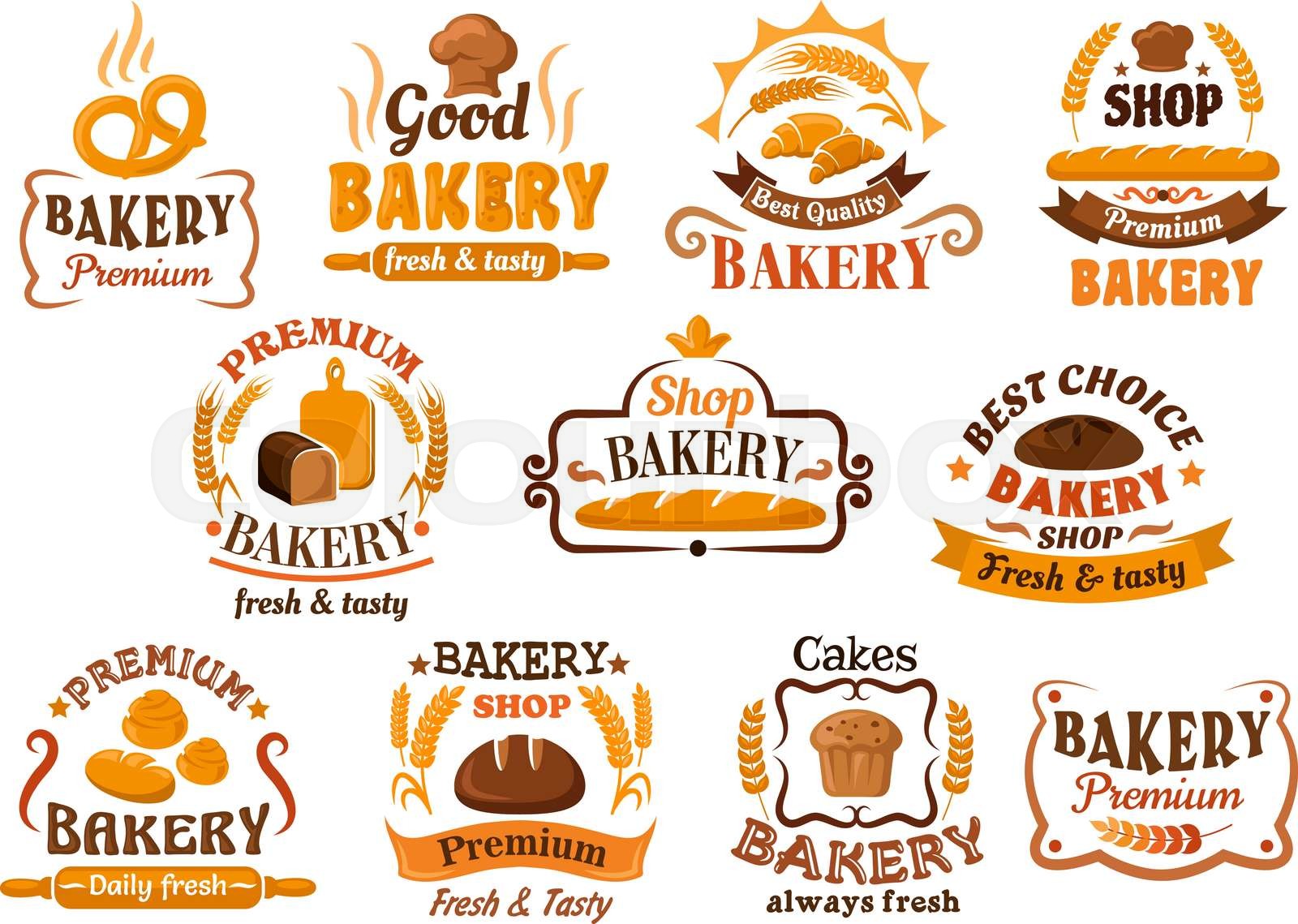 Bread, pastry and bakery shop icons or symbols | Stock vector | Colourbox