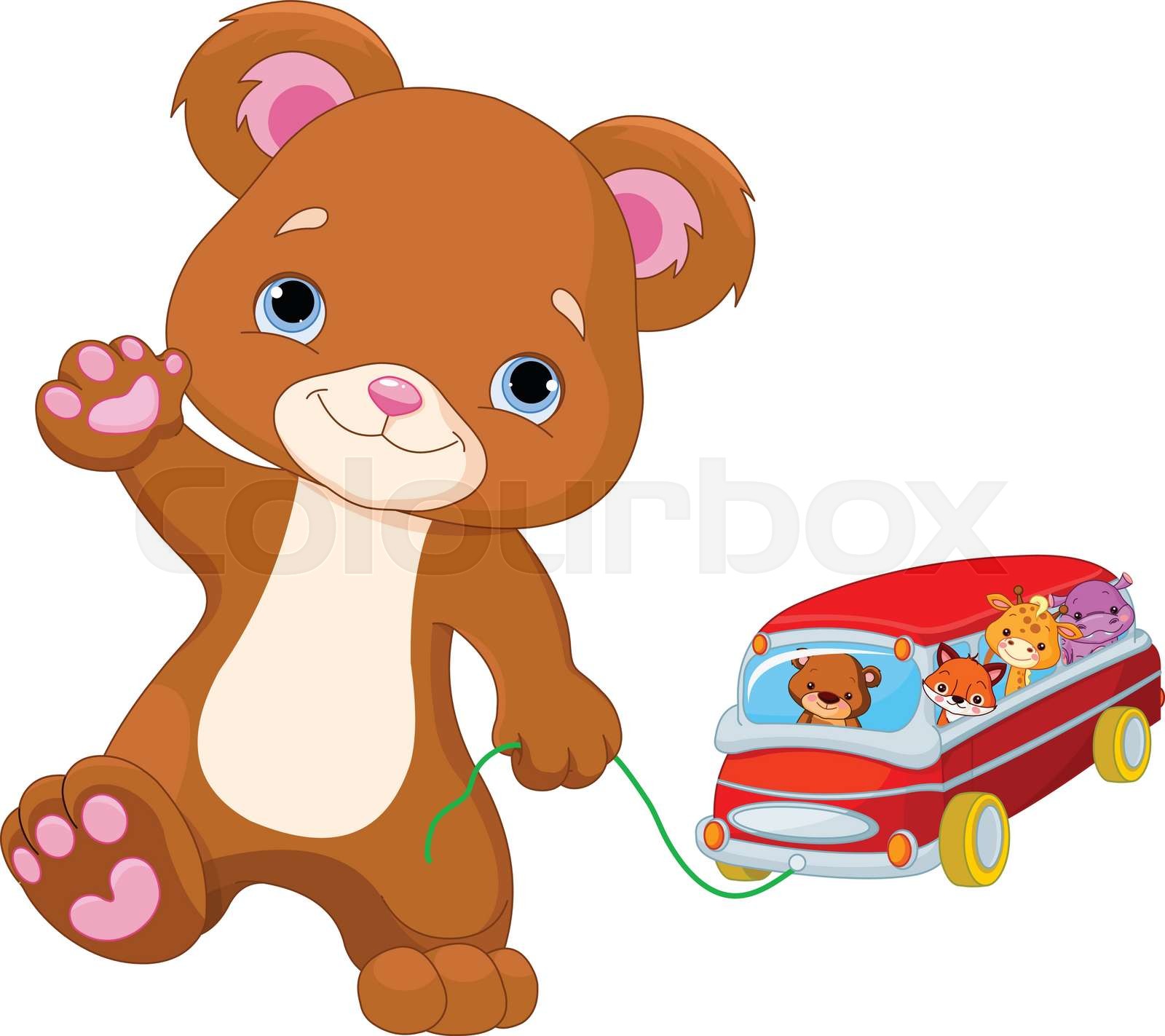 Teddy Bear Plays Toy Bus | Stock vector | Colourbox