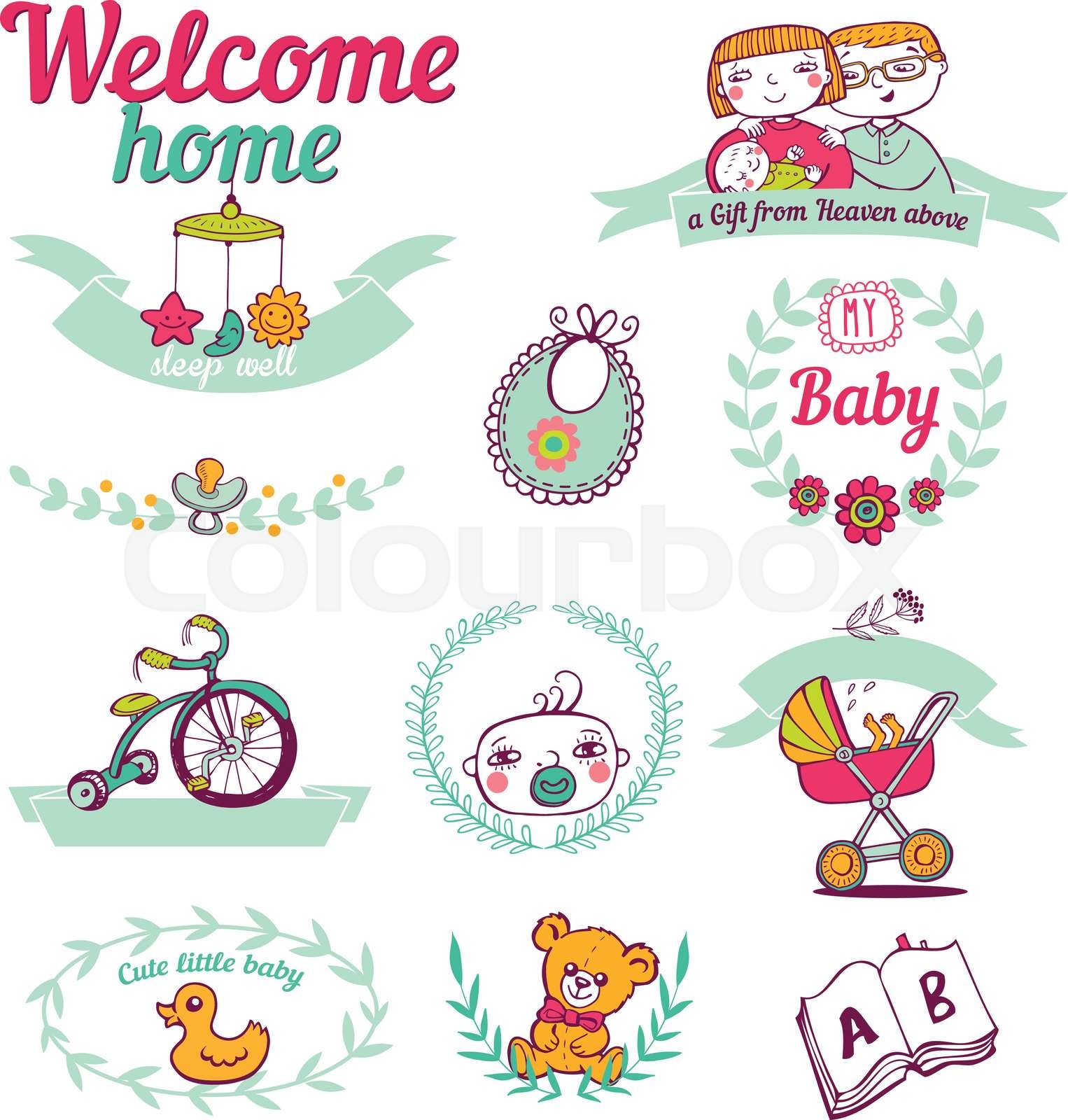 Newborn welcome home, Icon set | Stock vector | Colourbox