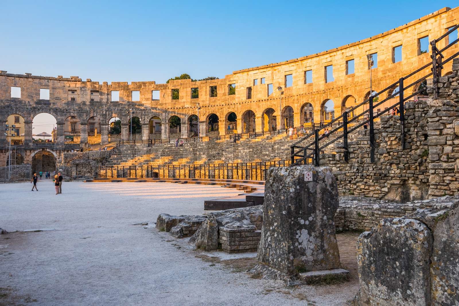 Architectural Details of Pula Coliseum with Tourists in Croatia | Stock ...