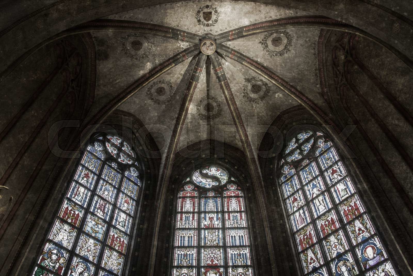 Inside of a creepy old church | Stock image | Colourbox