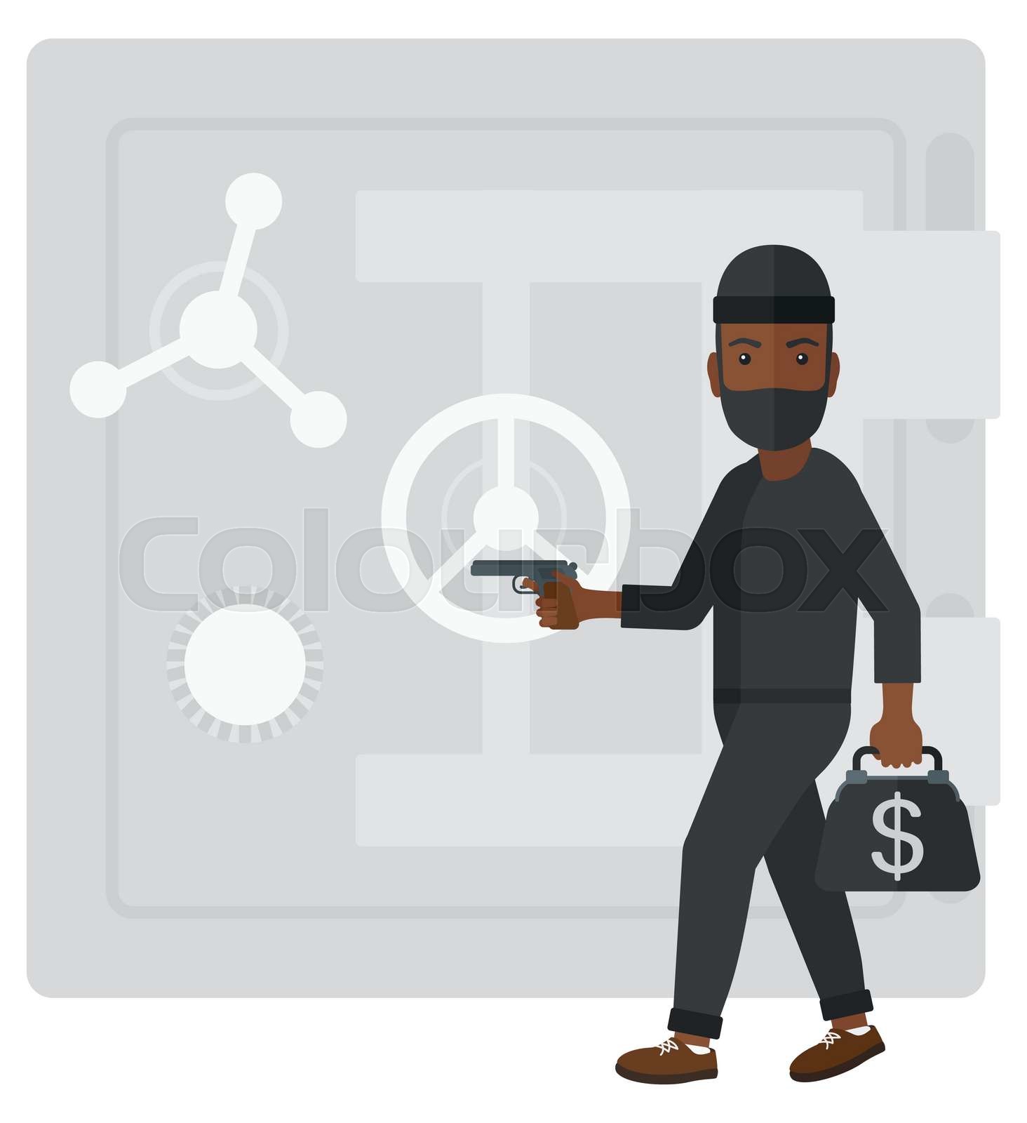 Robber with gun near safe. | Stock vector | Colourbox