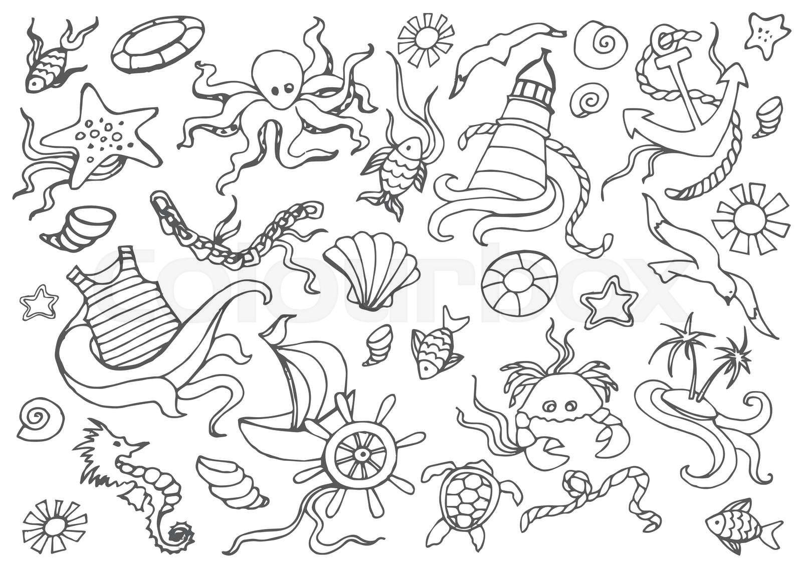 Doodle vector set of sea | Stock vector | Colourbox