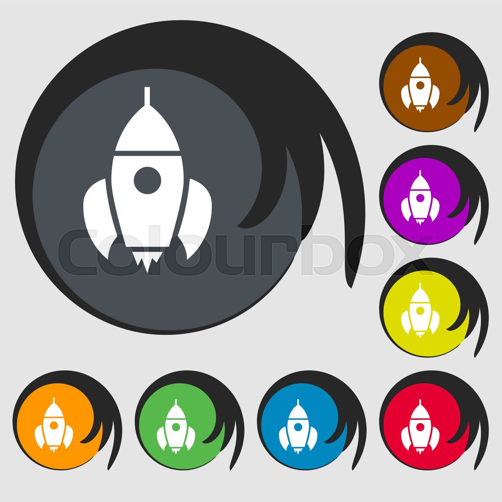 Rocket icon. Symbols on eight colored buttons. Vector | Stock vector ...