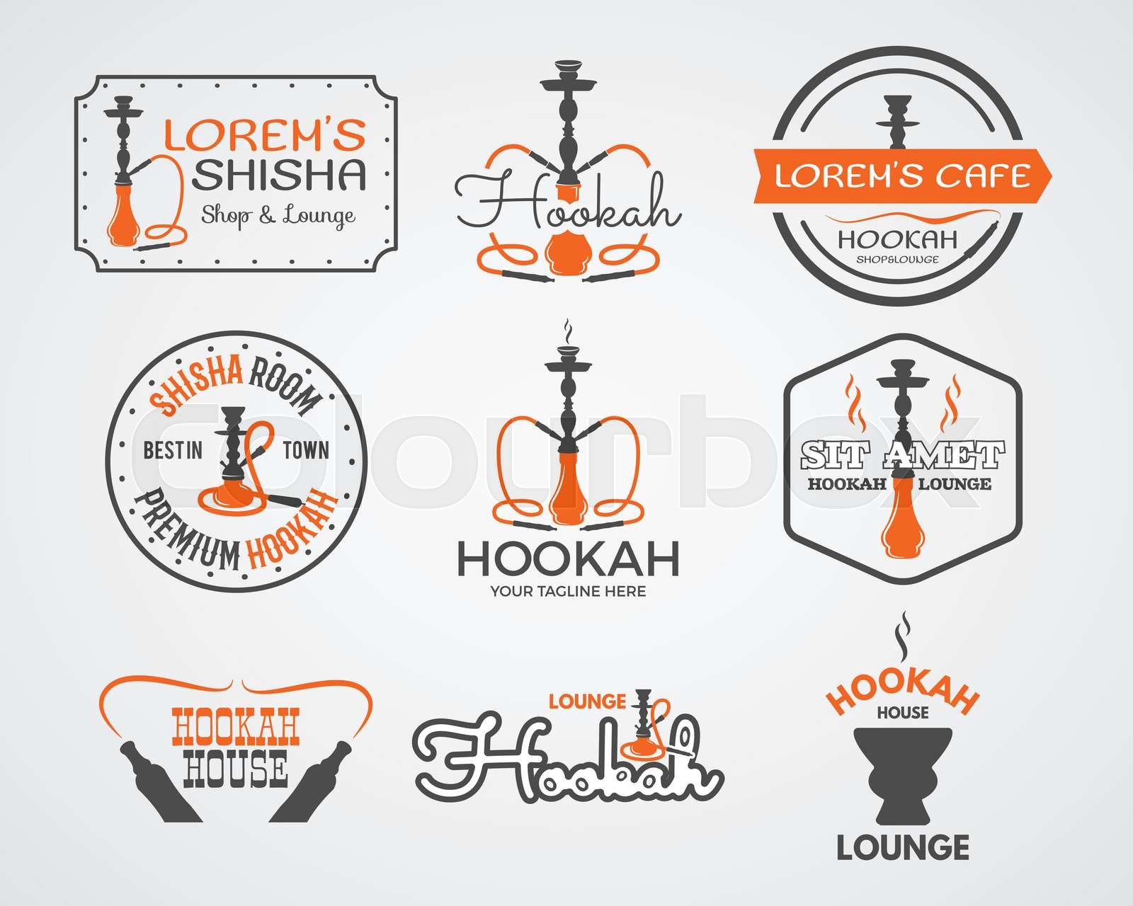 Hookah labels, badges and design elements collection. Vintage shisha ...