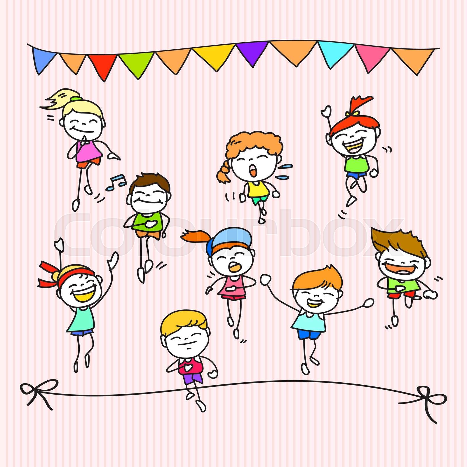 hand drawing cartoon happy kids running marathon | Stock vector | Colourbox