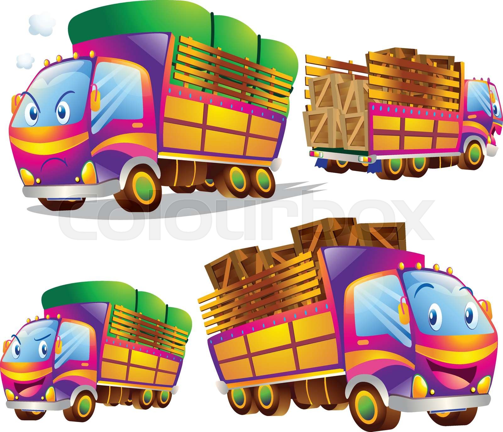 Cute truck cartoon many actions2 | Stock vector | Colourbox