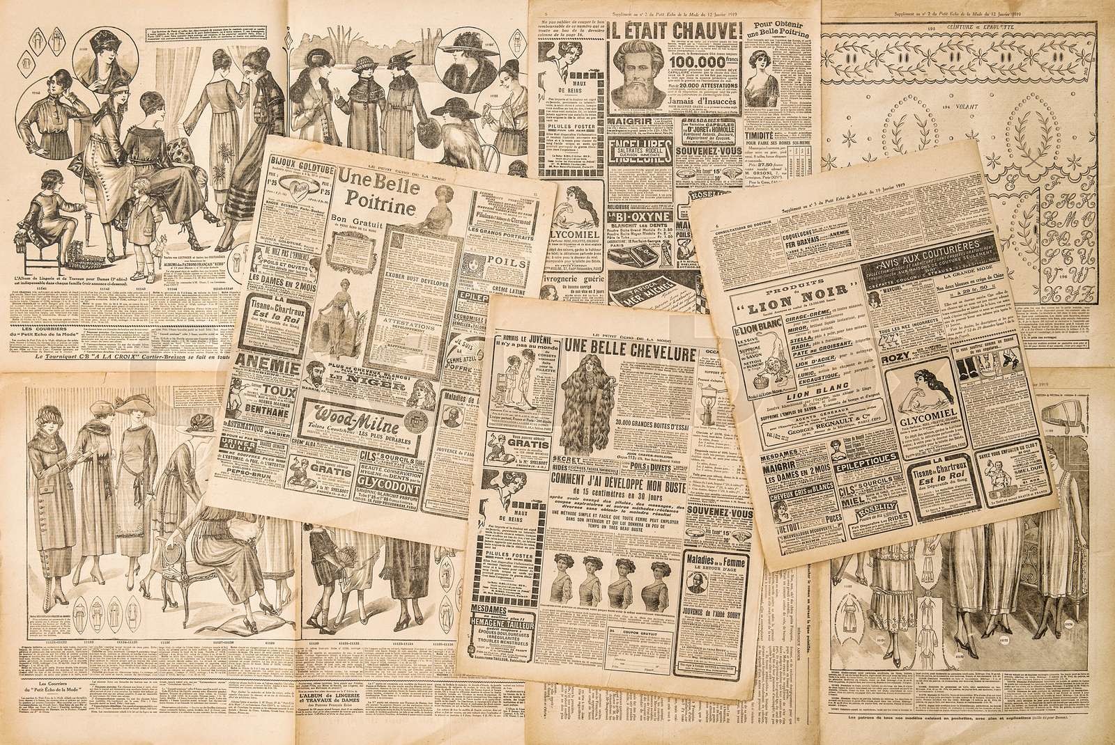 Newspaper pages with antique advertising | Stock image | Colourbox
