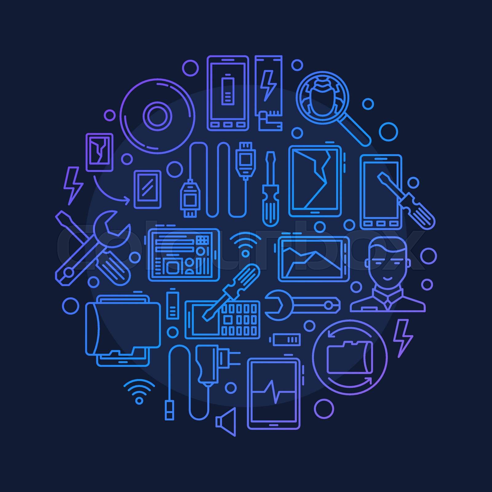 Mobile repair vector round illustration | Stock vector | Colourbox