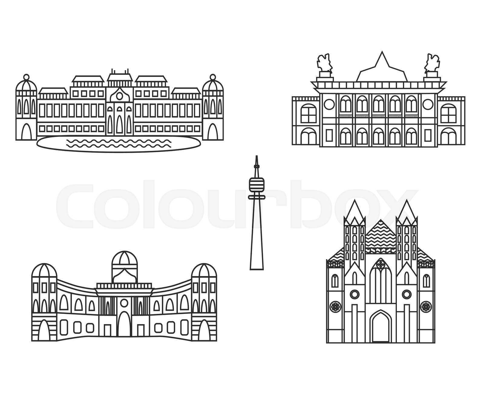 Vienna black silhouette city skyline buildings vector icon | Stock ...