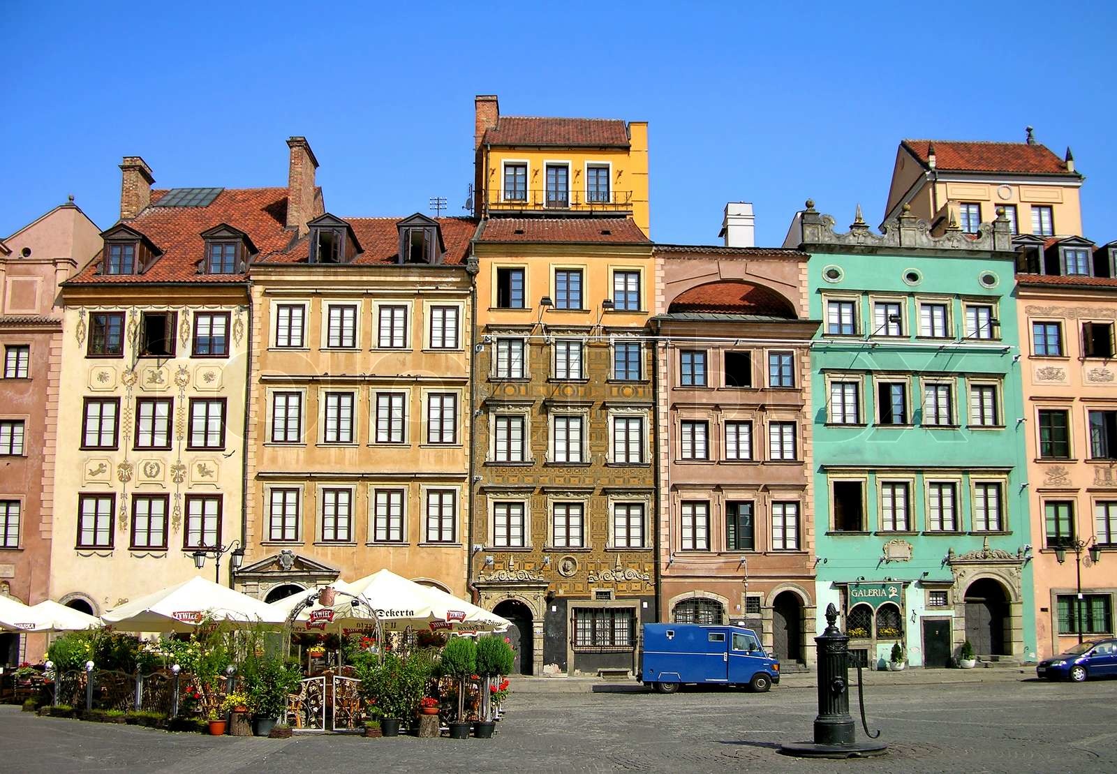 Colourful buildings in the center of Warsaw city, Poland | Stock image ...