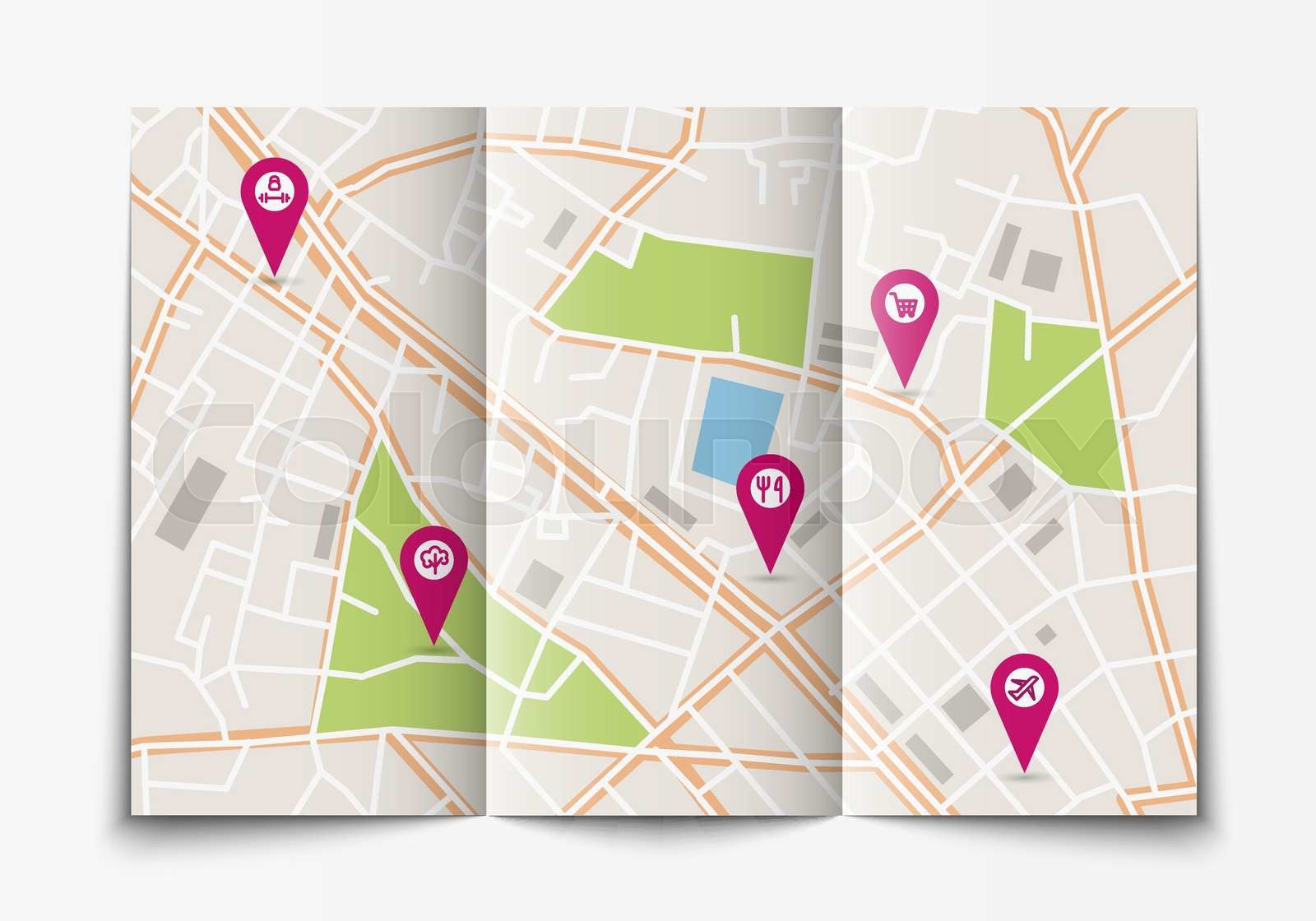 Open paper city map | Stock vector | Colourbox