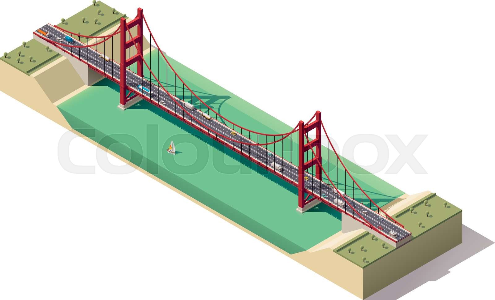 Vector isometric suspension bridge | Stock vector | Colourbox