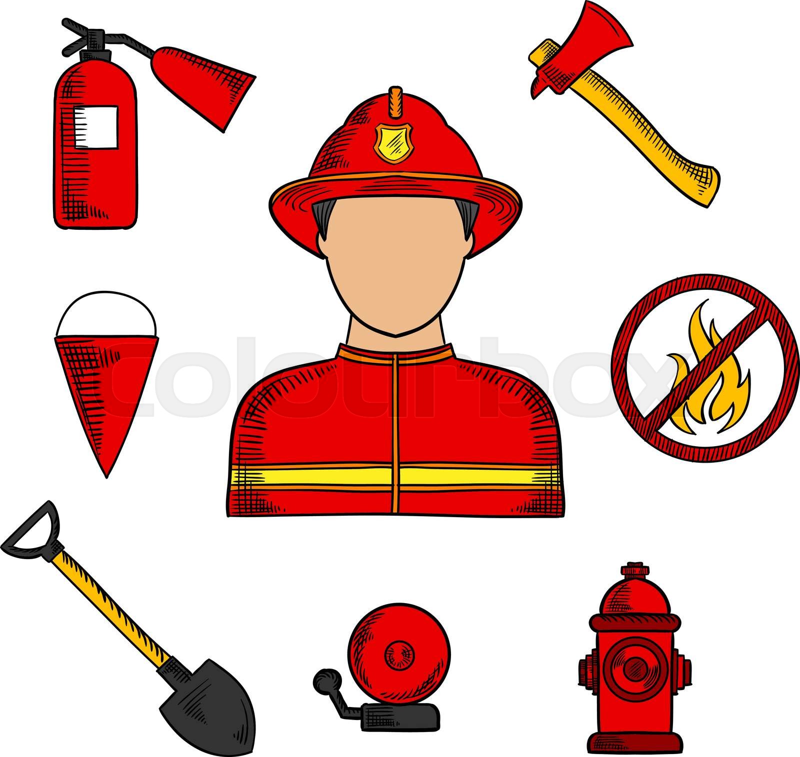 Fireman and fire fighting symbols | Stock vector | Colourbox