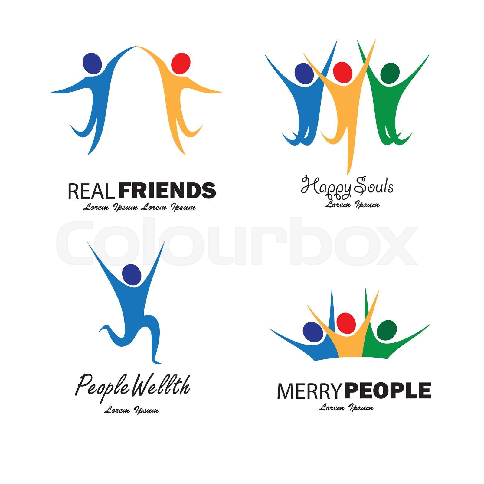 colorful happy people jumping in joy vector set | Stock vector | Colourbox