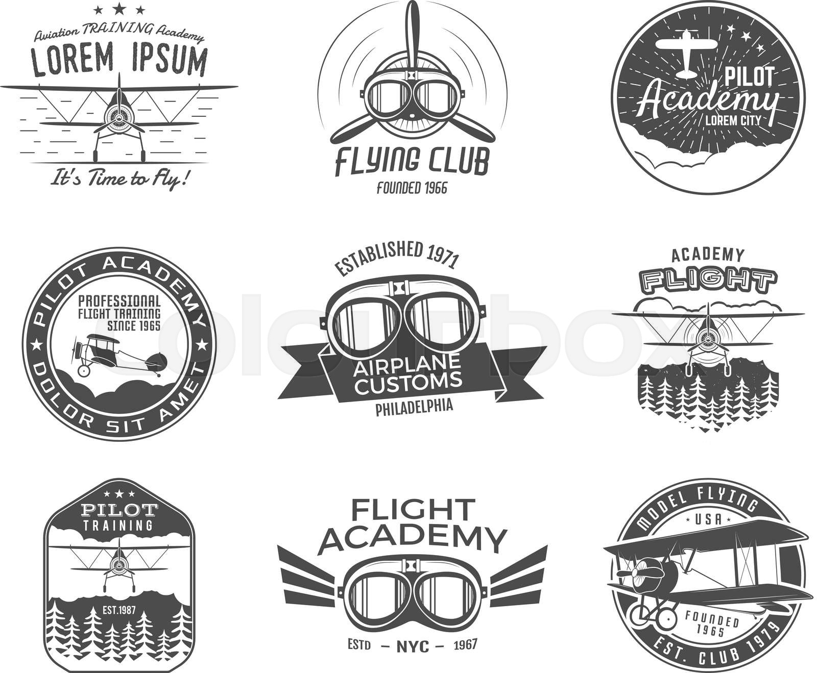 Vintage airplane emblems. Biplane labels. Retro Plane badges, design ...